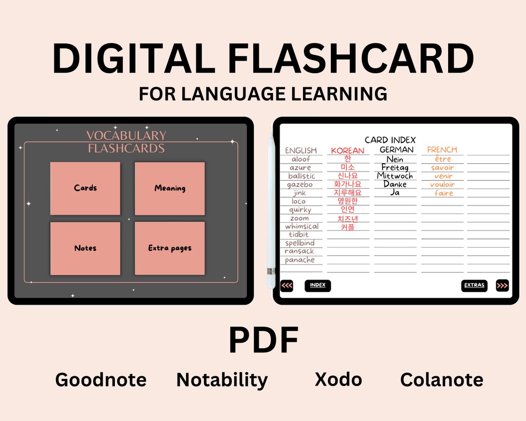 Blank Digital Flashcards for English Learning Material Vocabulary List ...