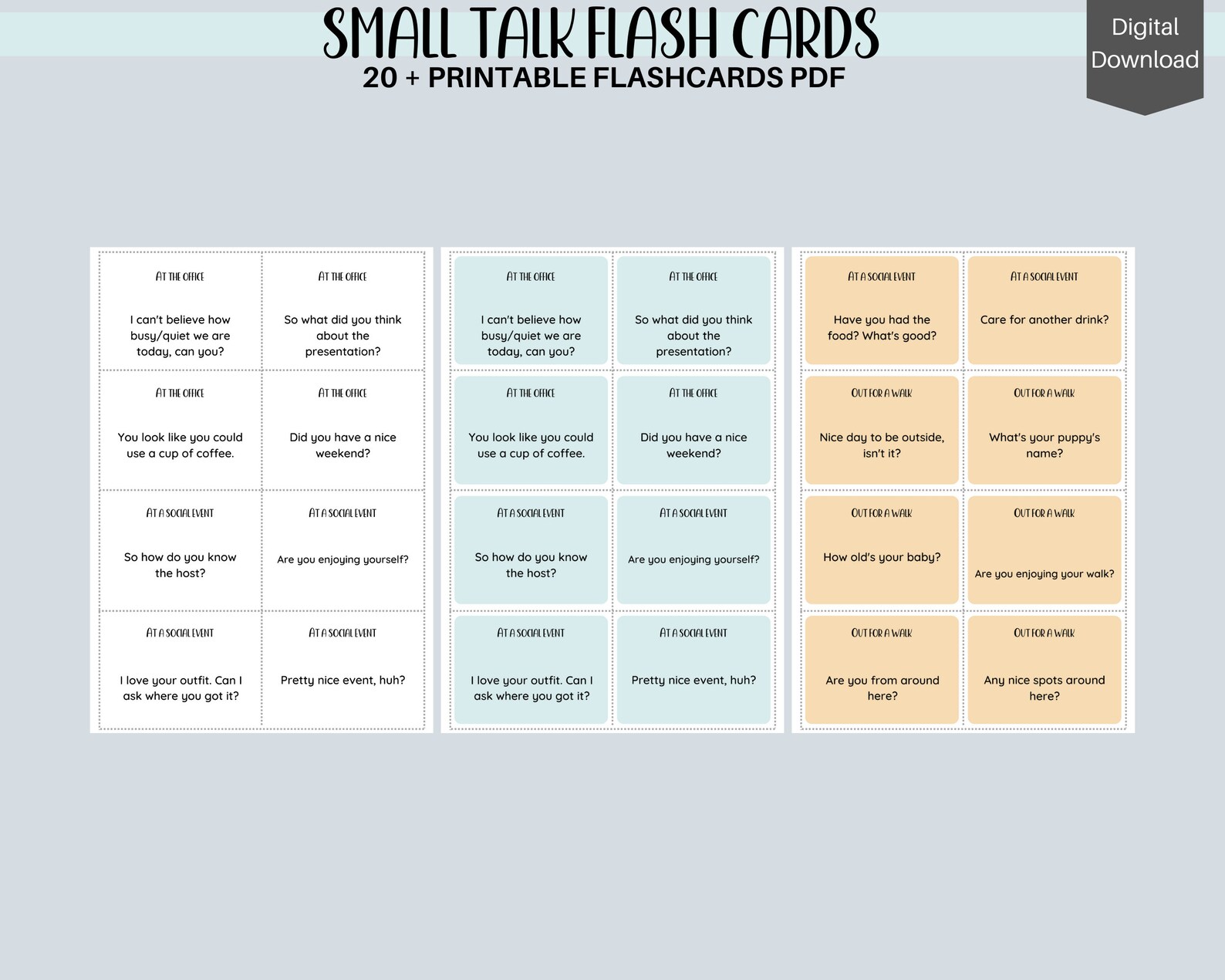 English Conversation Starters, Small Talk Flash Cards, Conversation ...