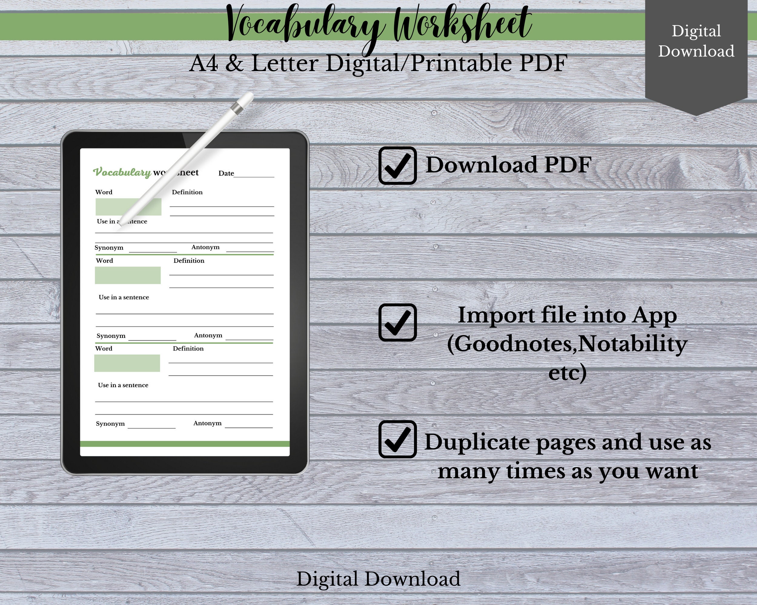 Vocabulary Worksheet Digital Vocabulary Tracker Goodnotes - Etsy