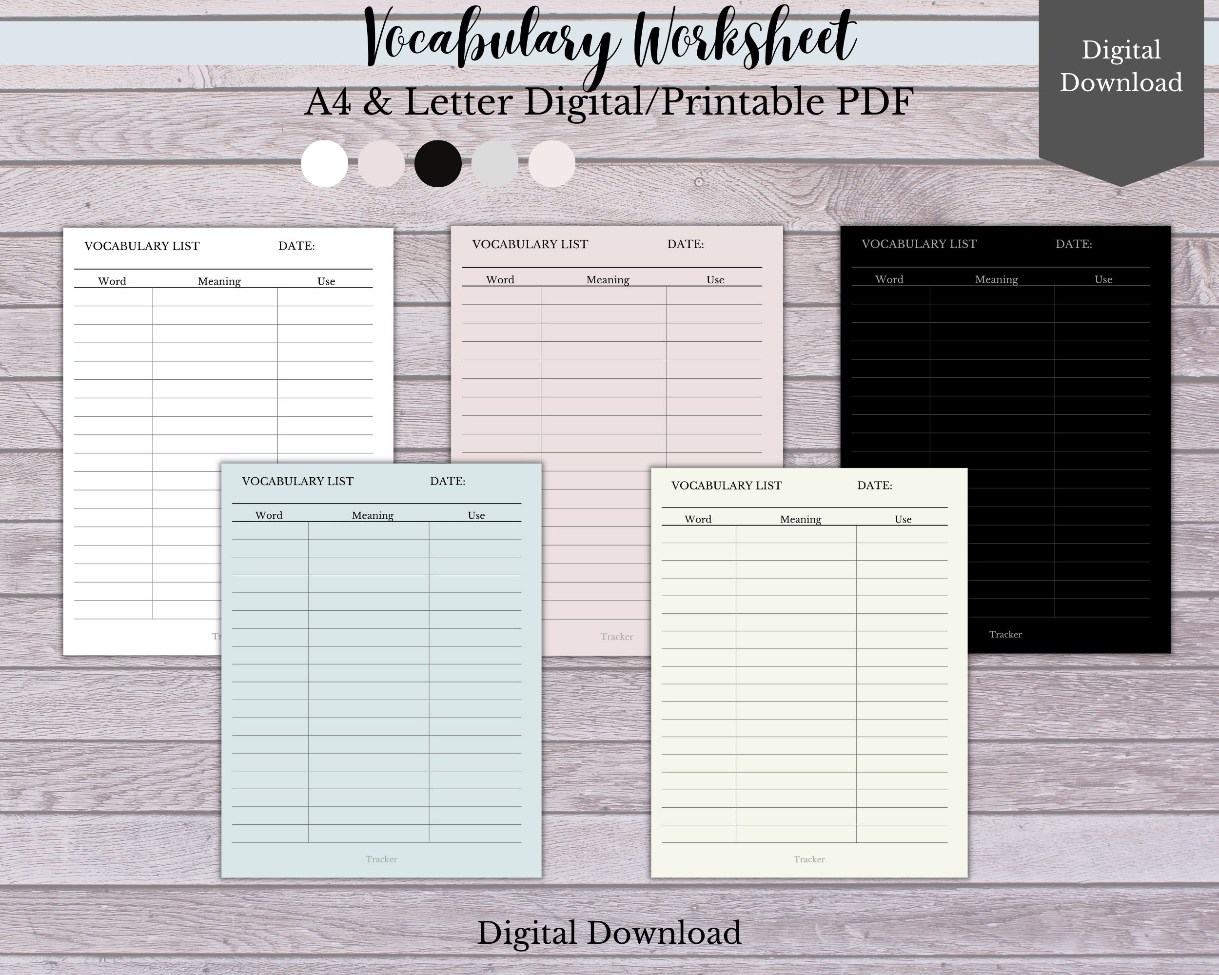 Vocabulary List Worksheet, Digital Vocabulary Tracker, Goodnotes ...