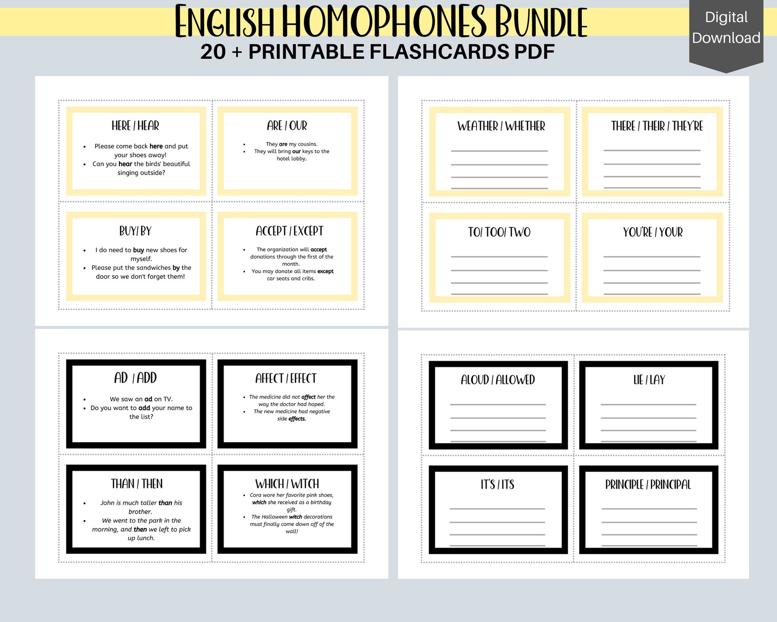 Commonly Confused Words Flashcards, English Grammar, ESL Educational ...