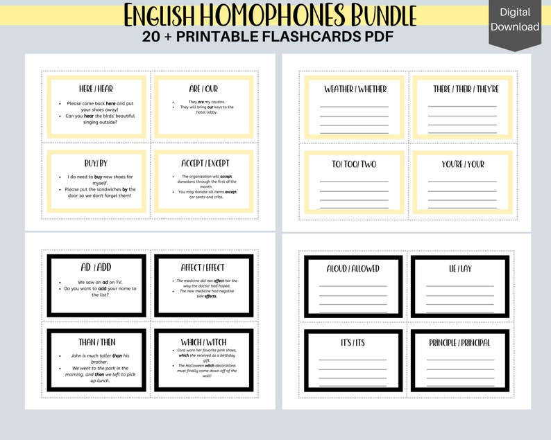 Commonly Confused Words Flashcards, English Grammar, ESL Educational ...