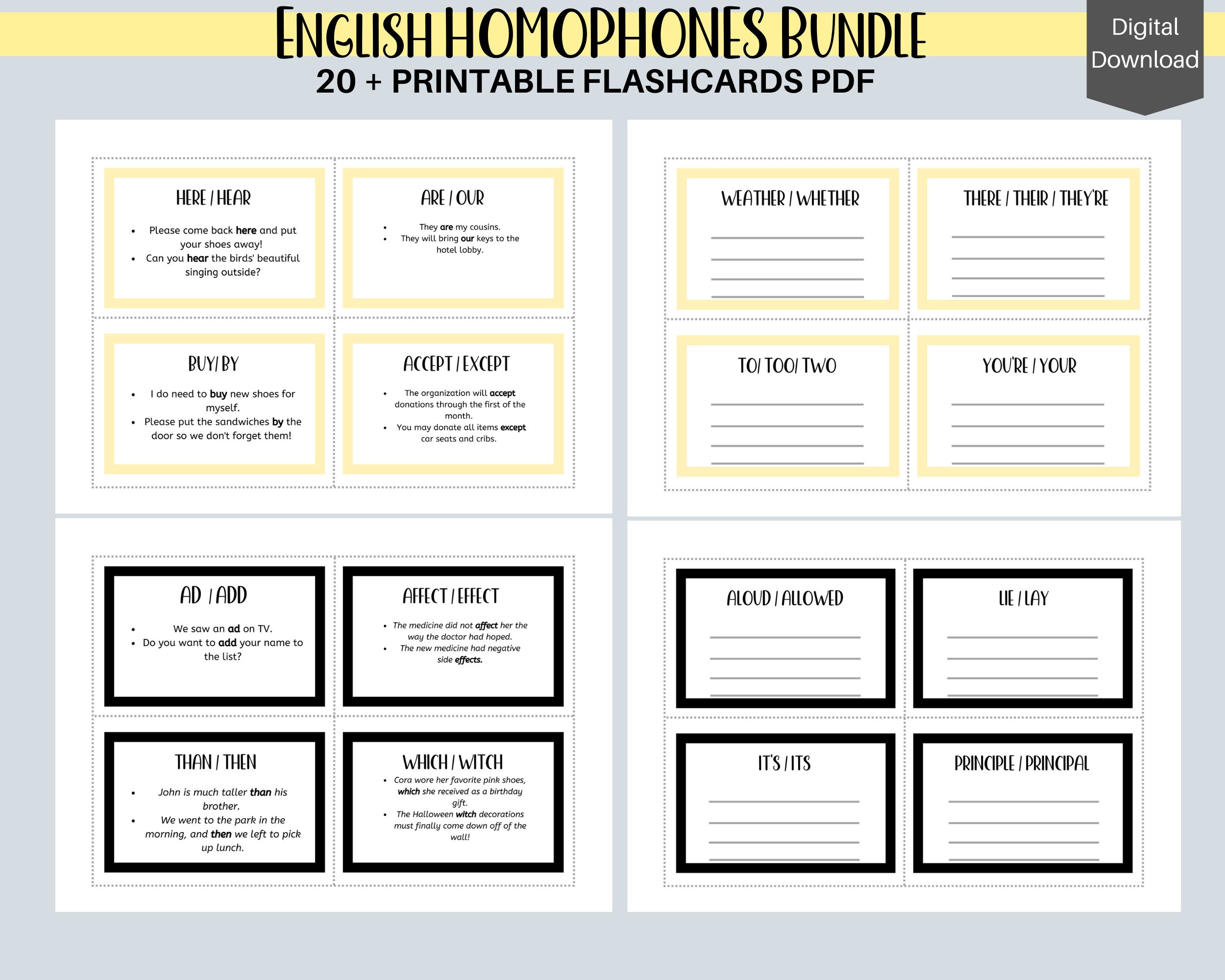 Commonly Confused Words Flashcards, English Grammar, ESL Educational ...