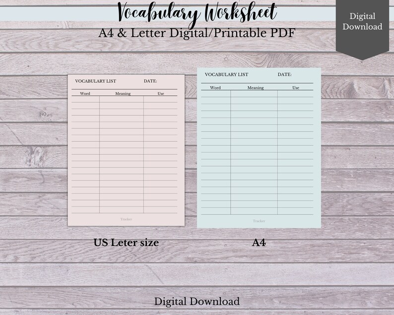 Vocabulary List Worksheet, Digital Vocabulary Tracker, Goodnotes ...