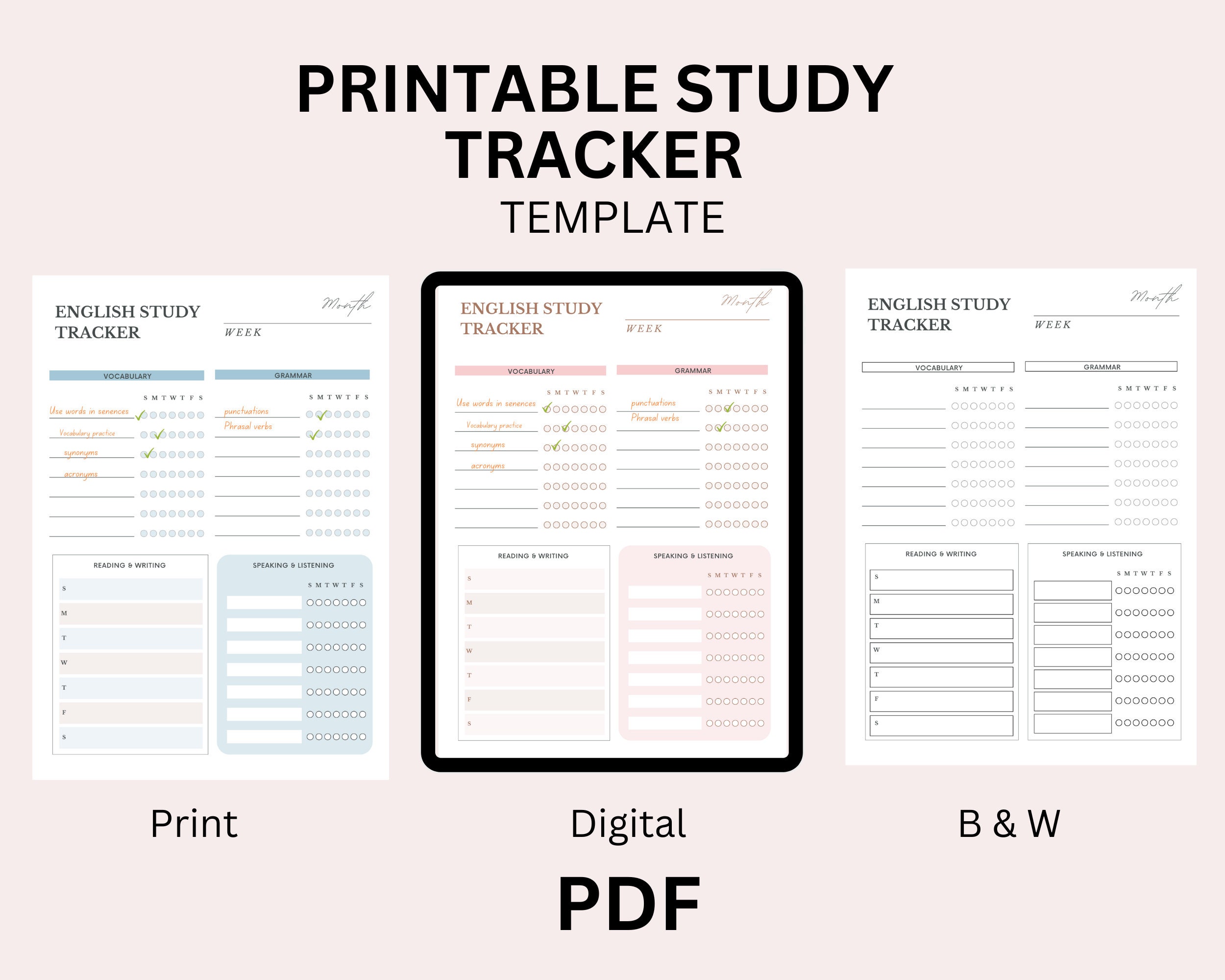 Study Tracker Digital Study Planner for Language Learning English Study ...
