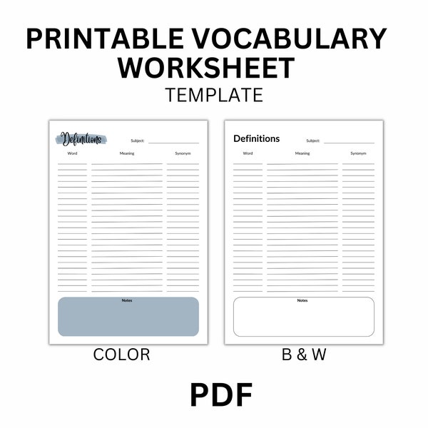 Vocabulary Template - Etsy