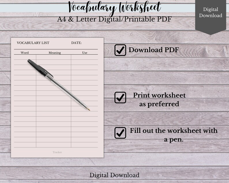 Vocabulary List Worksheet, Digital Vocabulary Tracker, Goodnotes ...