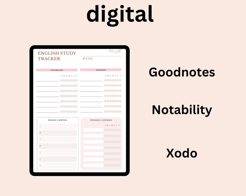 Study Tracker Digital Study Planner for Language Learning English Study ...