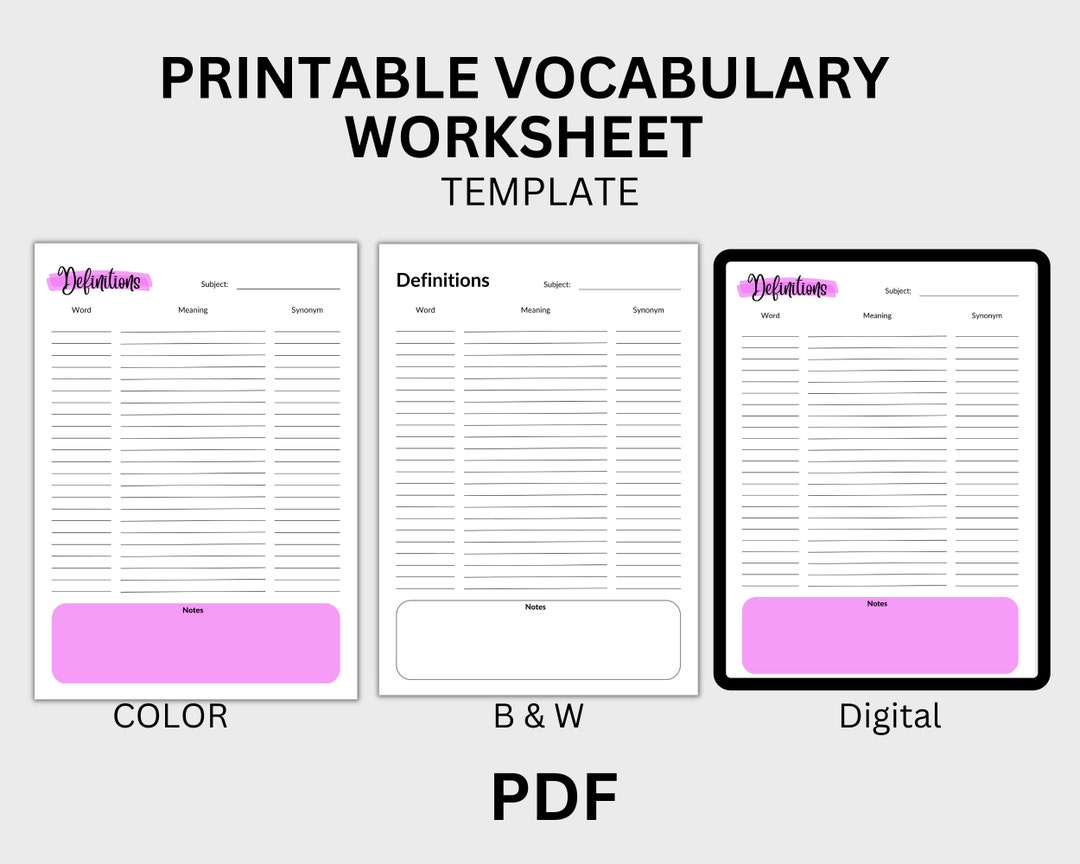 Vocabulary List Worksheet Printable Vocabulary Worksheet Digital ...