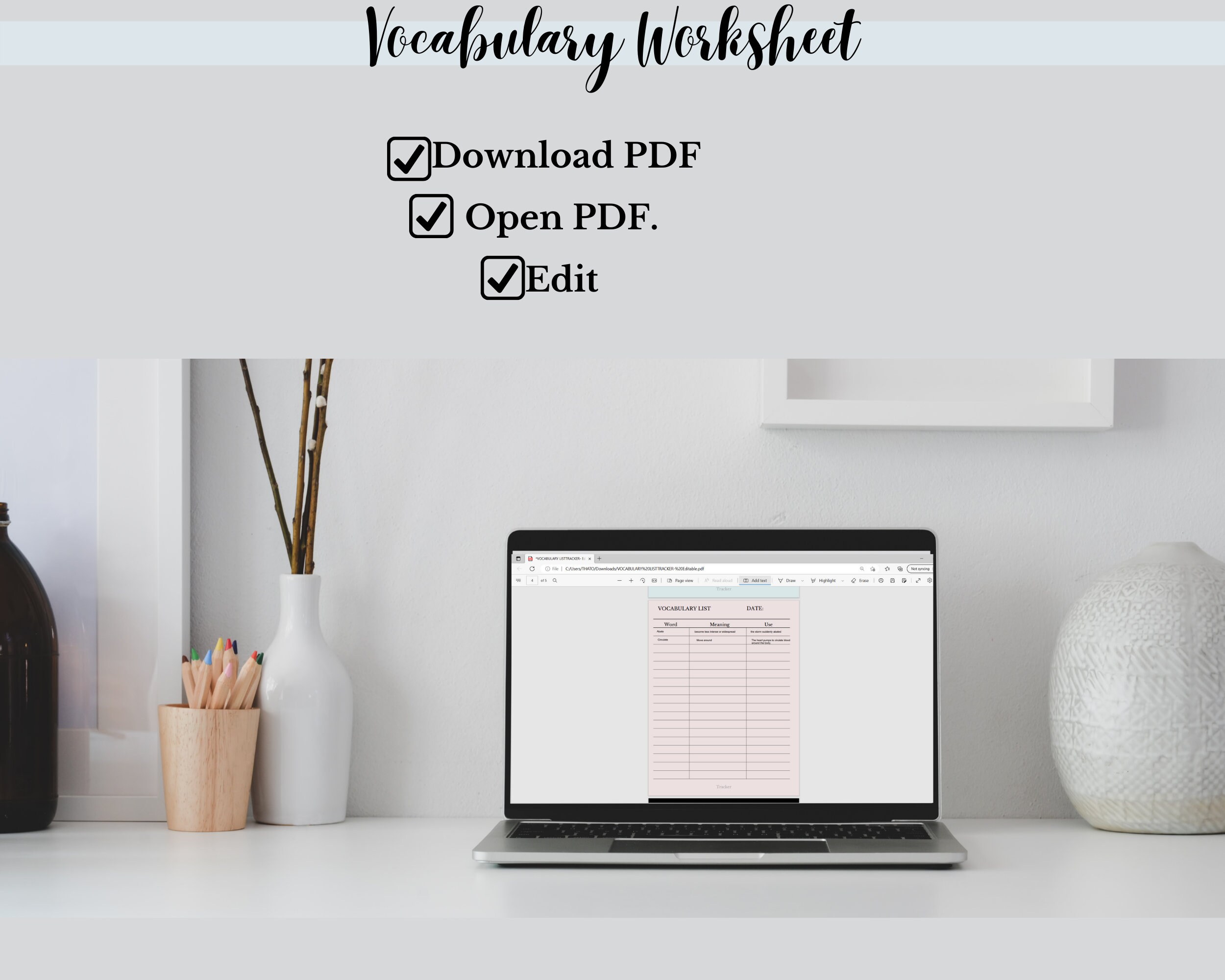 Vocabulary List Worksheet, Digital Vocabulary Tracker, Goodnotes ...
