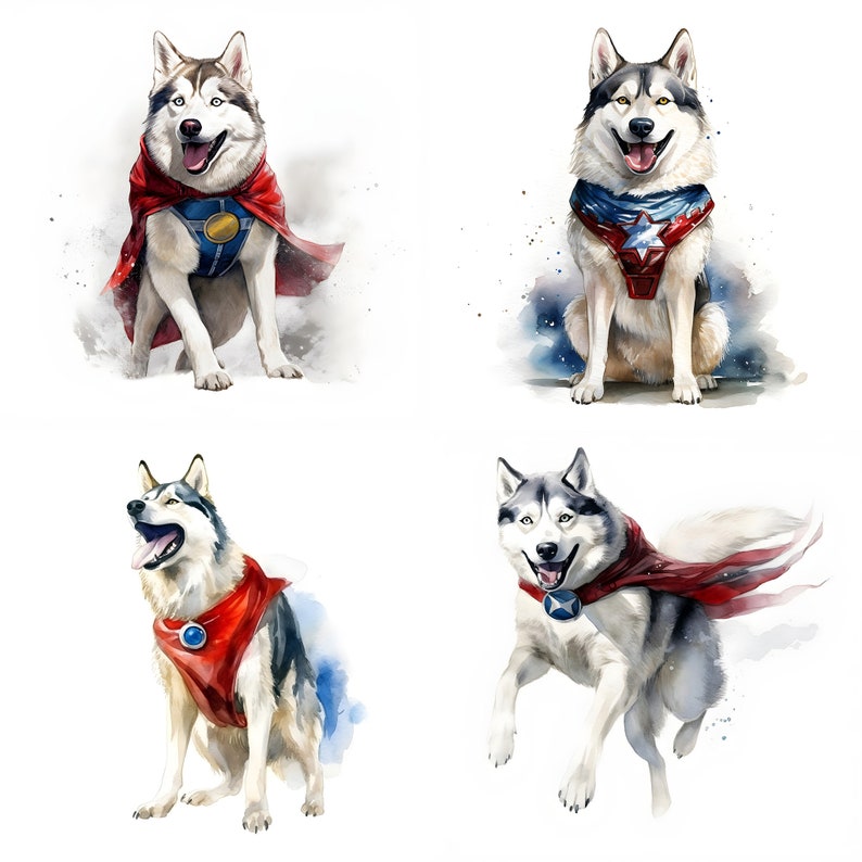 Superhero Husky Clipart Bundle, 18 High Quality Jpgs, Husky Clipart ...