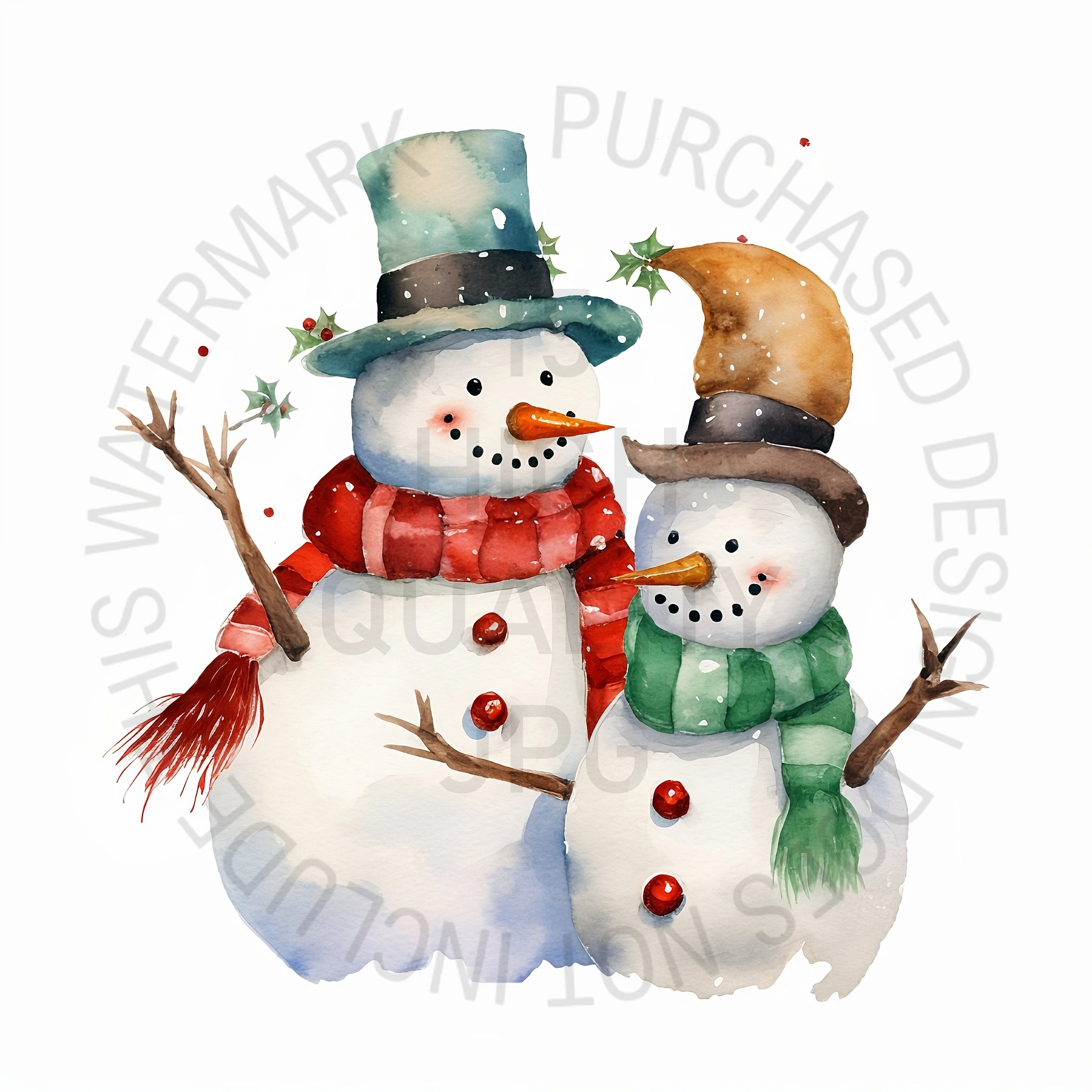 Christmas Snowmen Clipart Bundle, 15 High Quality Jpgs, Watercolor ...