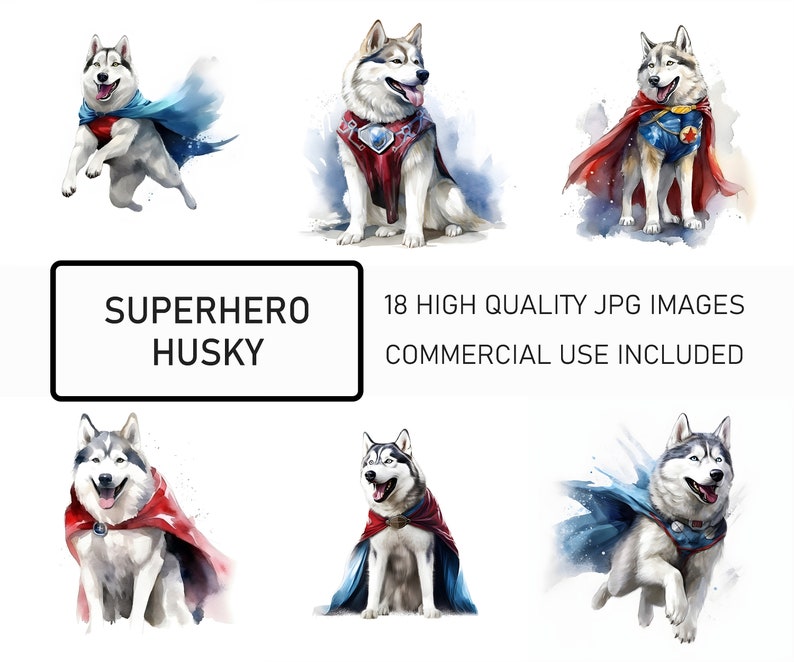 Superhero Husky Clipart Bundle, 18 High Quality Jpgs, Husky Clipart ...