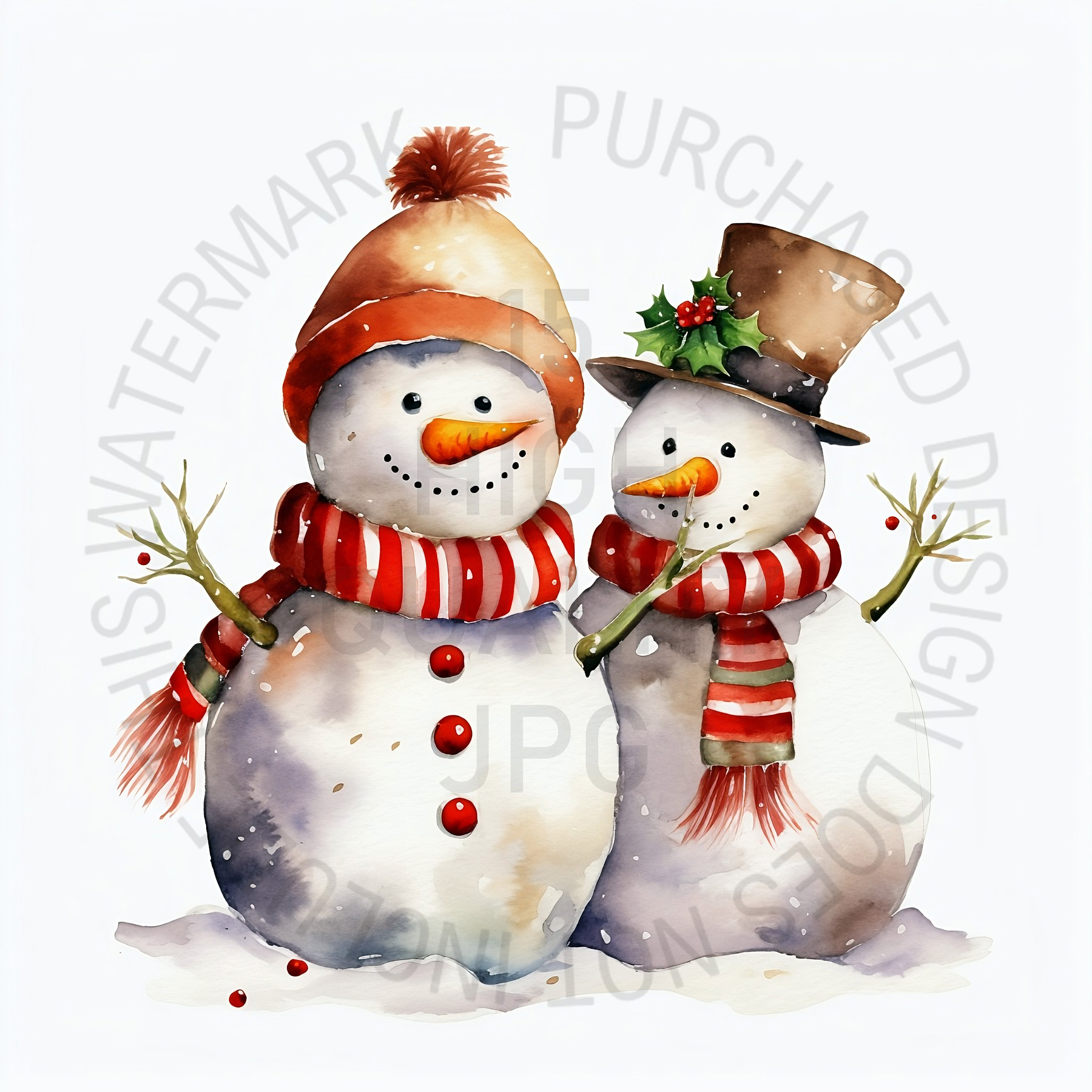 Christmas Snowmen Clipart Bundle, 15 High Quality Jpgs, Watercolor ...