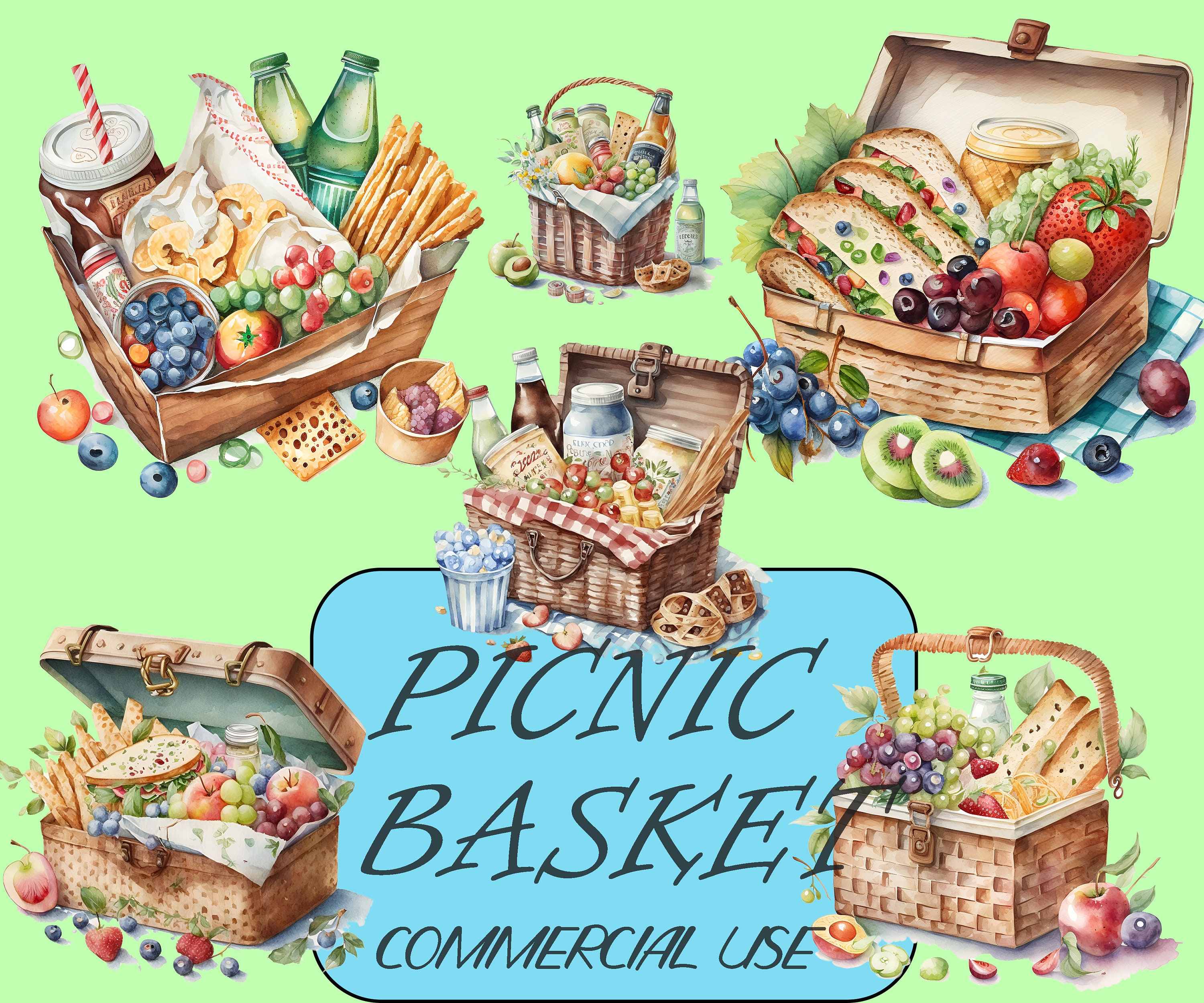 9 Picnic Basket Clipart Bundle, Picnic Basket Png, Rustic Clipart ...