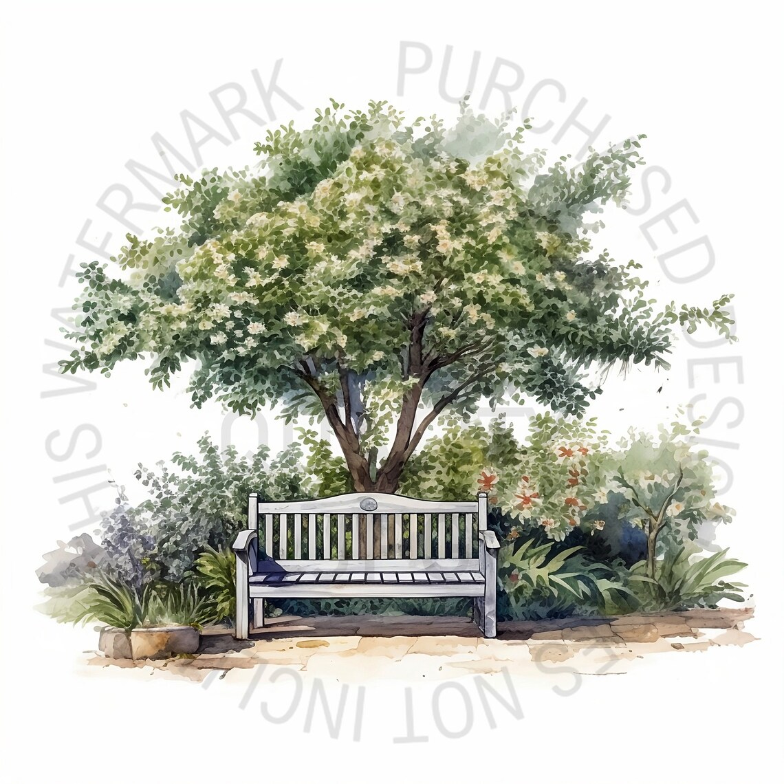 A Bench in A Garden Clipart Bundle, 15 High Quality Jpgs, Watercolor ...