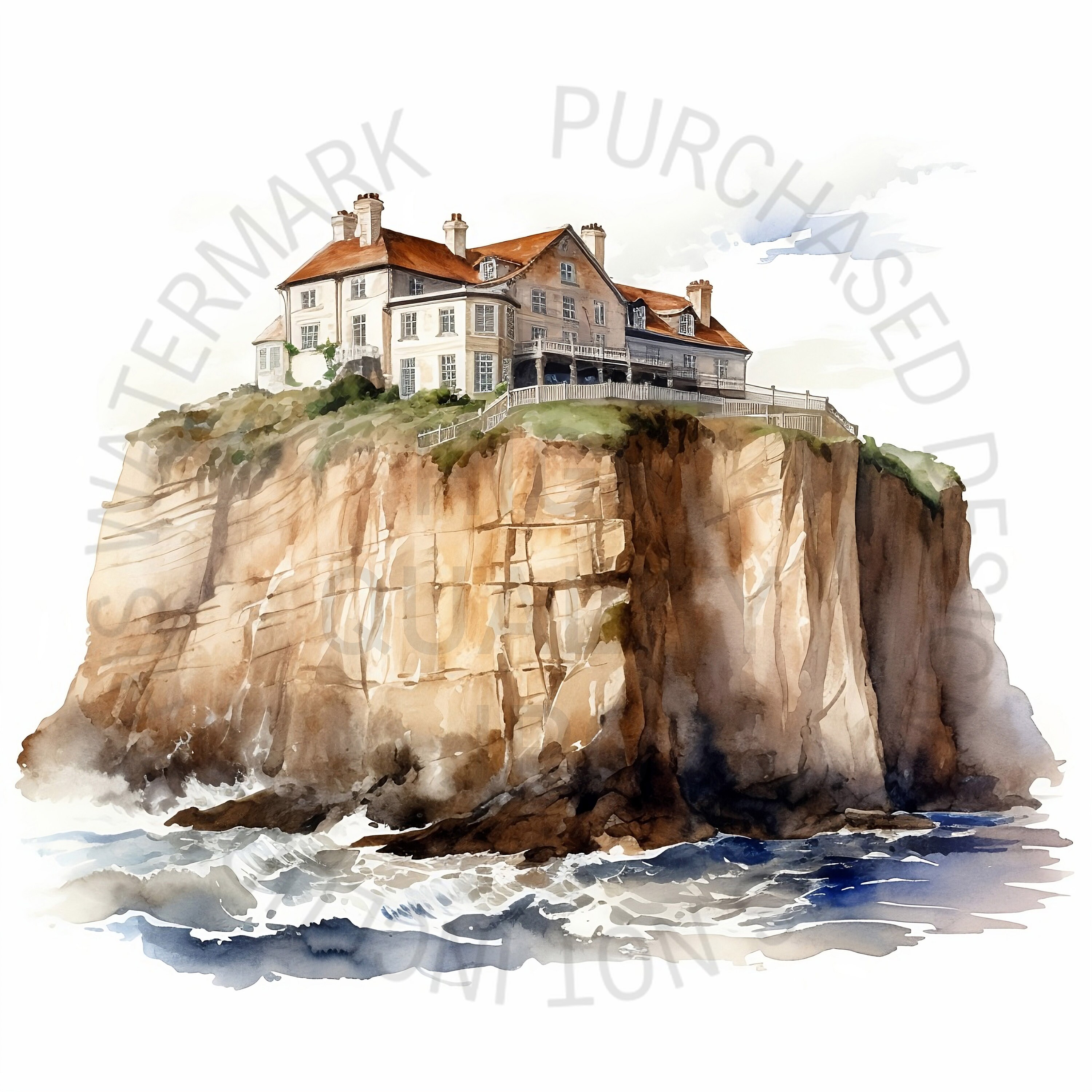 House on A Cliff Clipart Bundle, 15 High Quality Jpgs, Watercolor Home ...