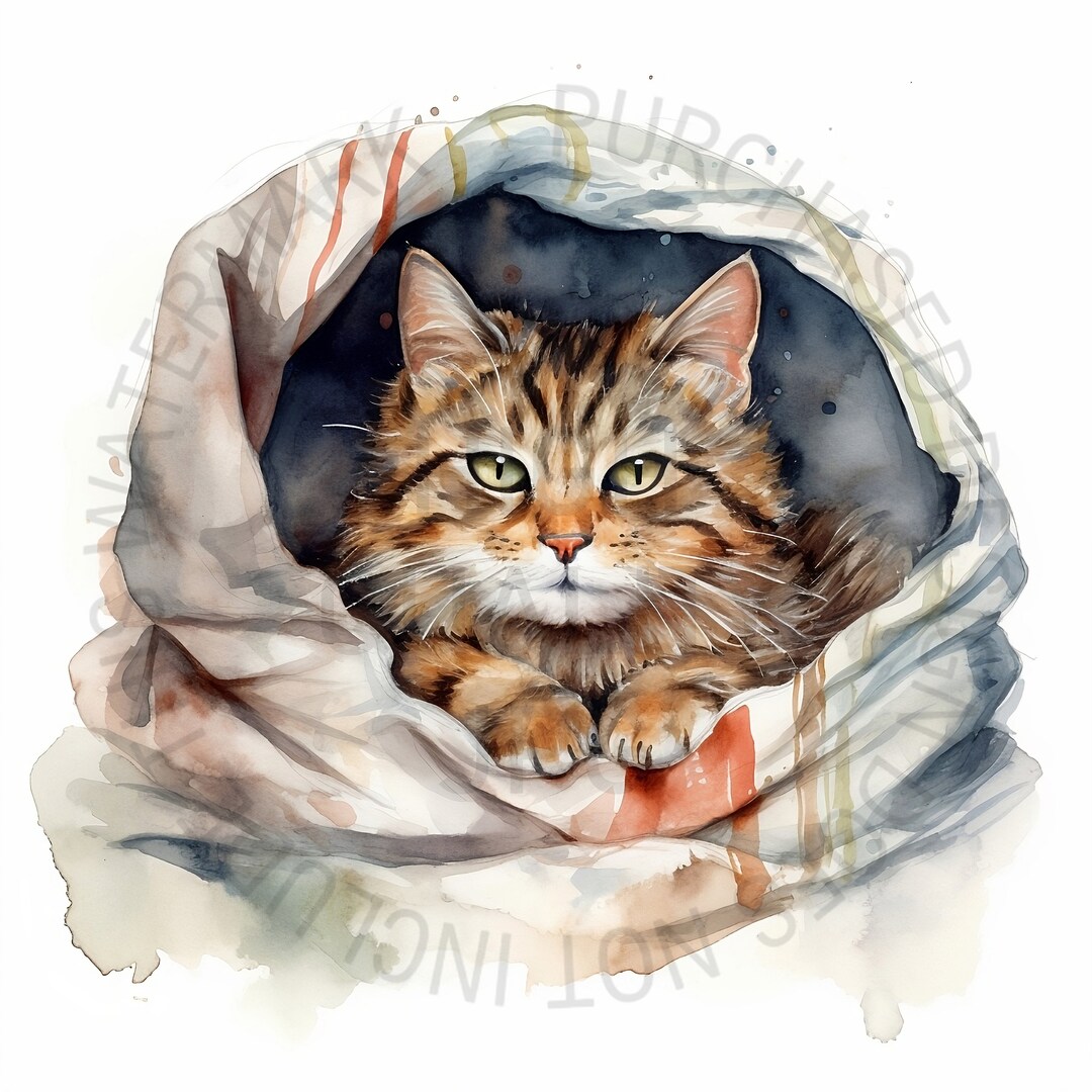 Cat in Blanket Clipart Bundle, 15 High Quality Jpgs, Cat Clipart, Cute ...