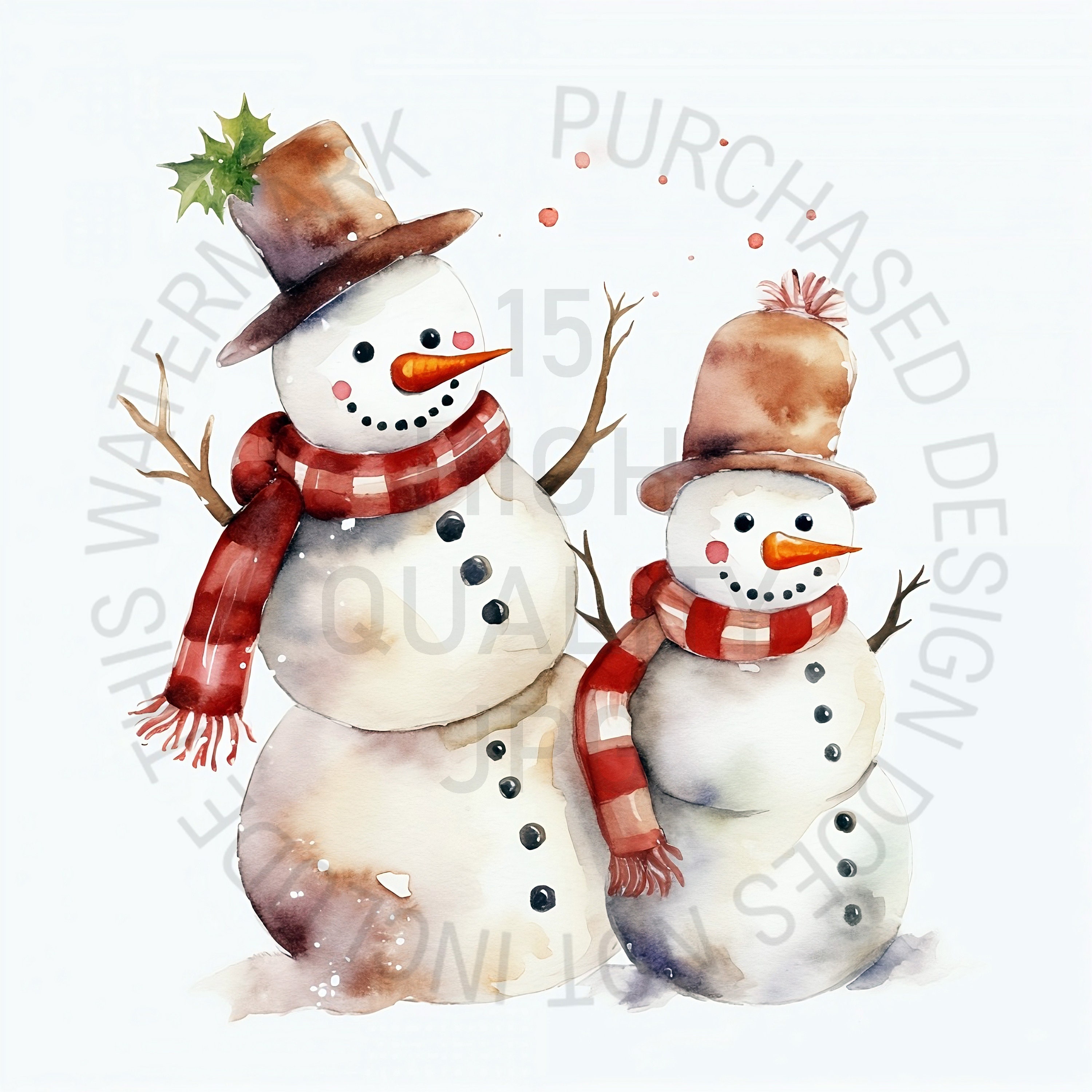 Christmas Snowmen Clipart Bundle, 15 High Quality Jpgs, Watercolor ...