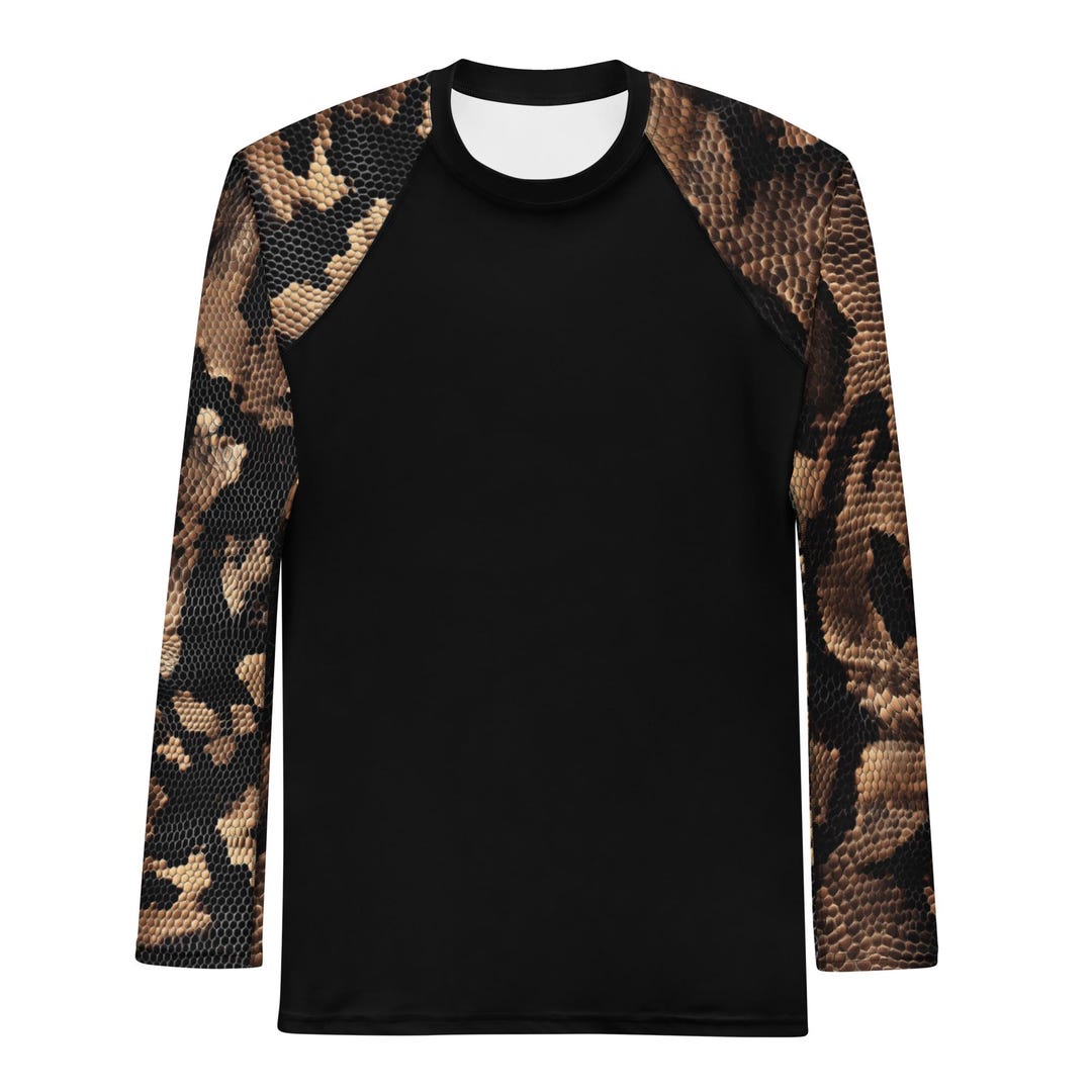 Men's BJJ No Gi Rash Guard - Brown and Black Snakeskin Design Rash ...