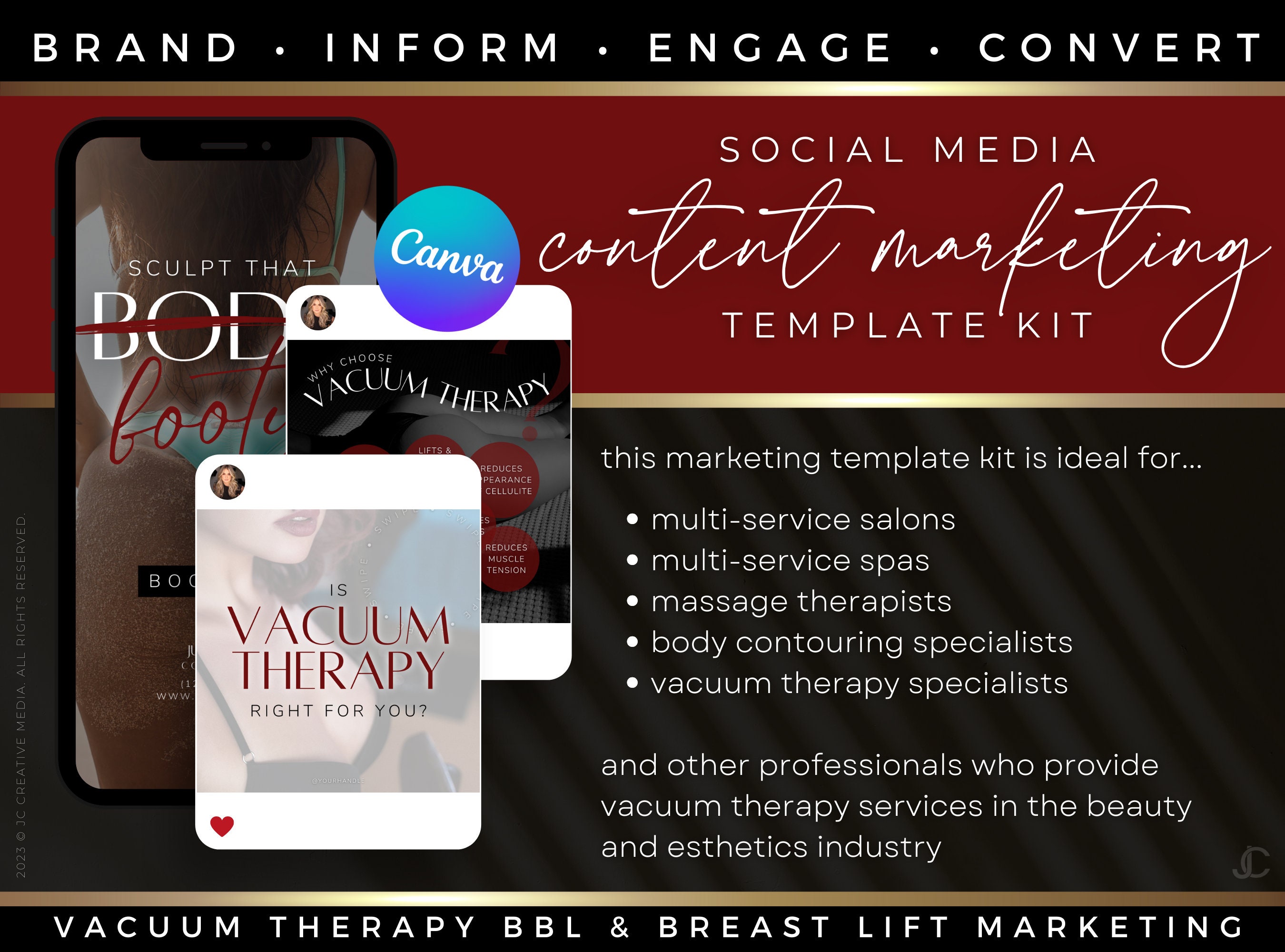 Vacuum Therapy Butt & Breast Lift Canva Templates, BBL Marketing Flyers ...