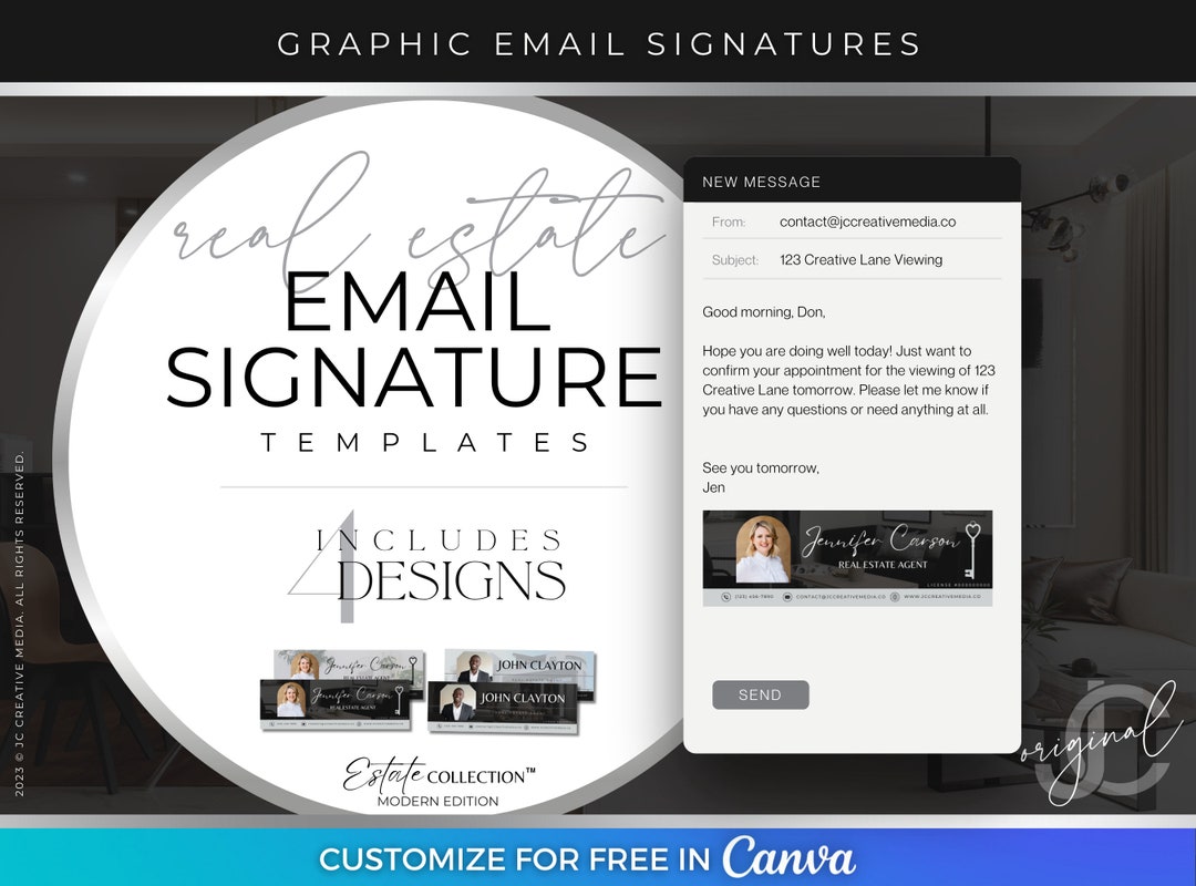 Modern Realtor Email Signature, Canva Marketing Templates, Minimalist ...