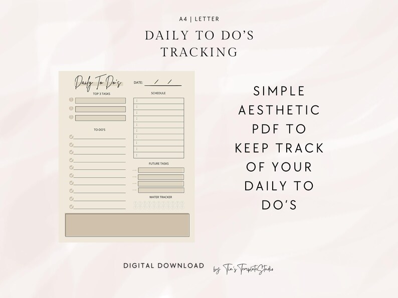 Daily to Do List Tracker, Printable PDF and or Digital Use. Water ...