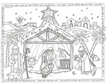 Christmas Coloring Page Colouring Page Nativity Birth of Jesus - Etsy