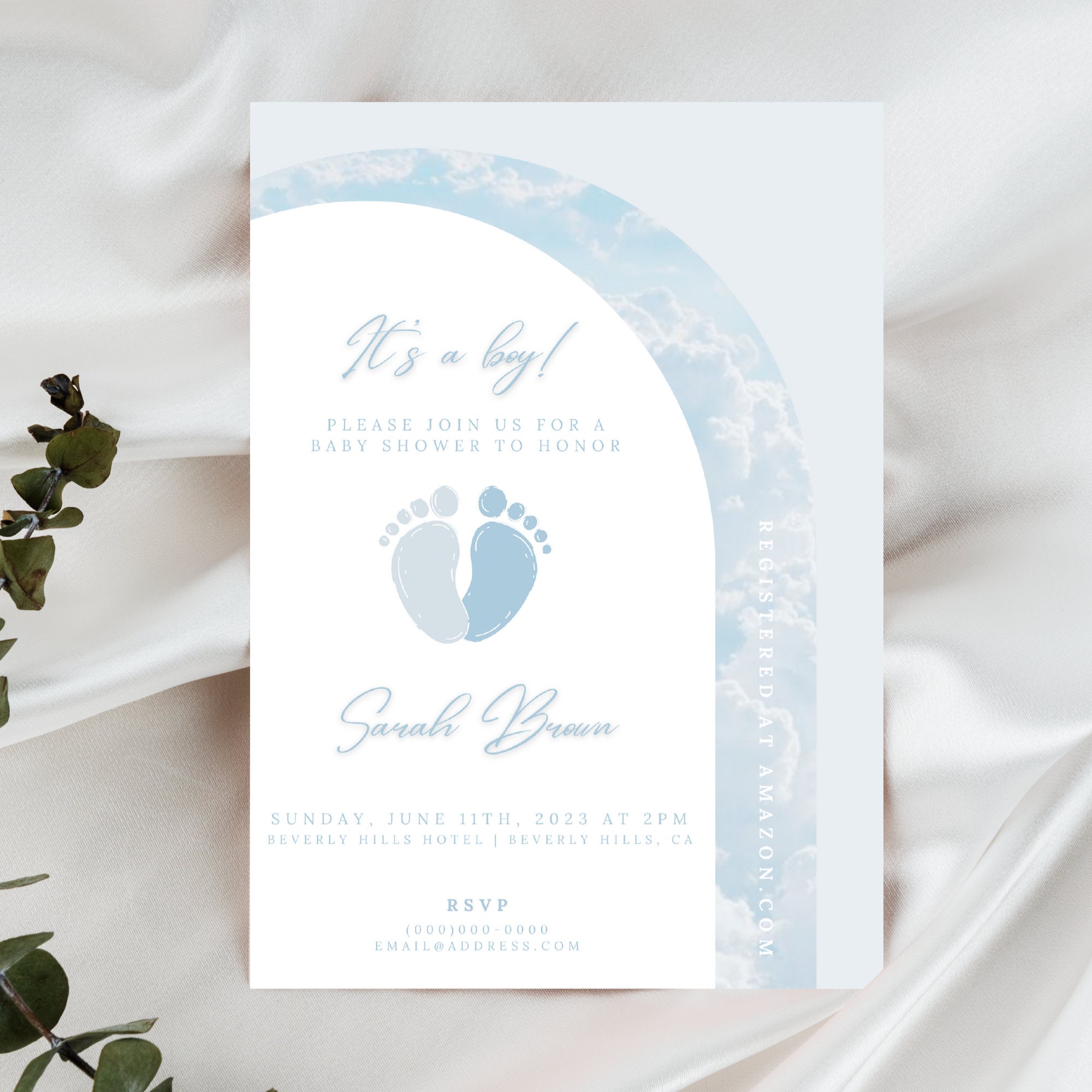 Dreamy Baby Shower Invitation Baby Boy Feet Stamp Blue - Etsy