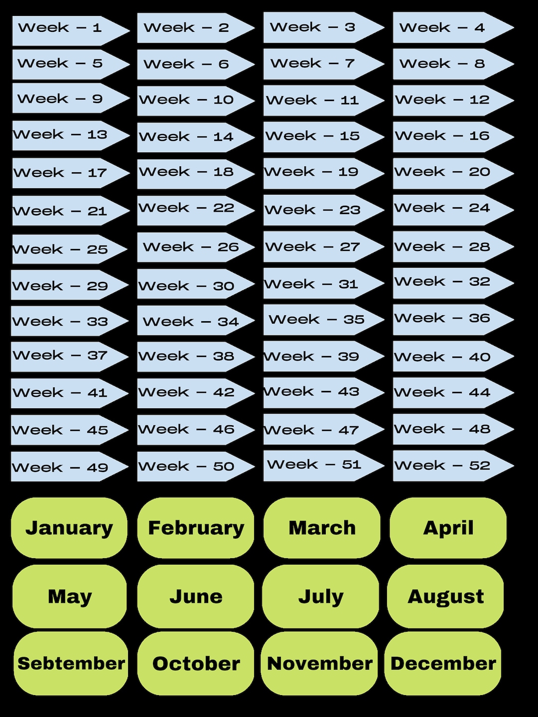 52 Weeks , 12 Months of the Year for Planners - Etsy