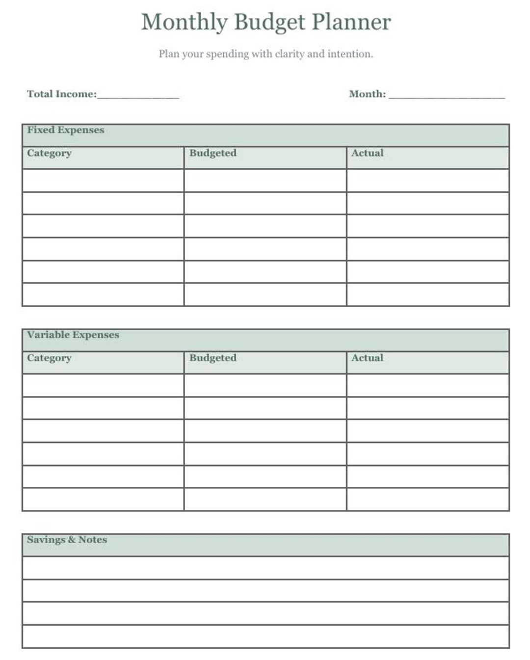 Monthly Budget Planner for Families Digital Download Printable - Etsy