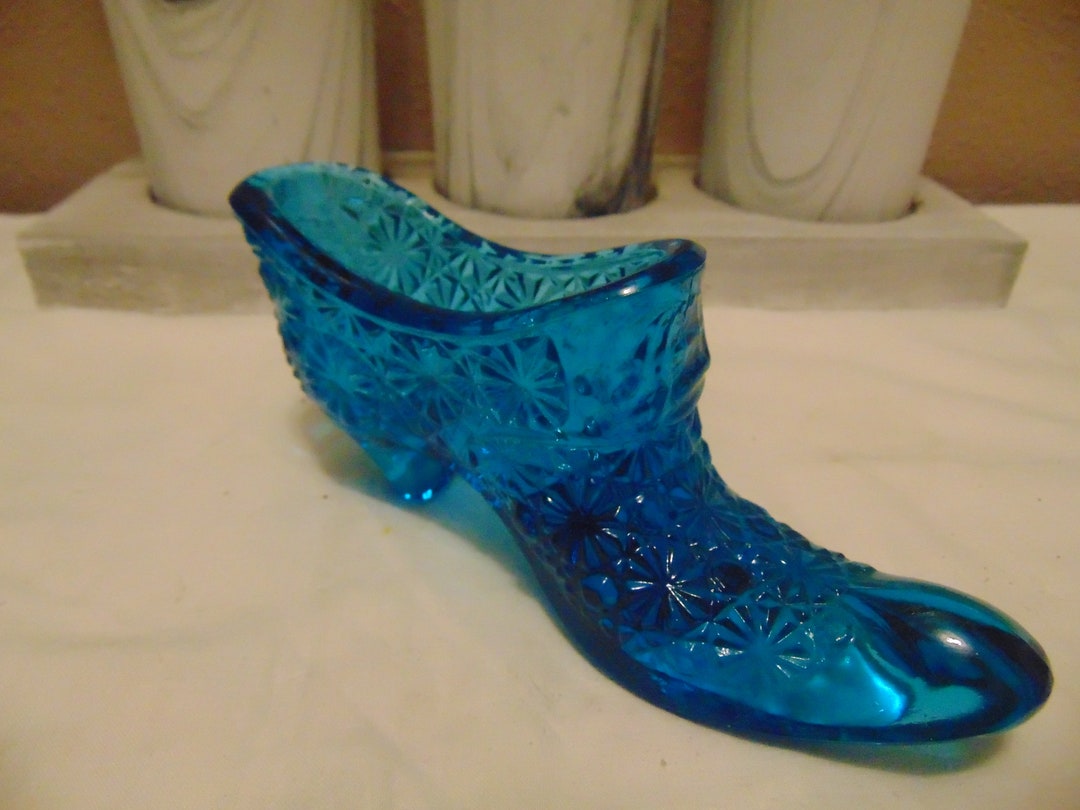 Beautiful Pre-owned Blue Fenton Glass Boot - Etsy