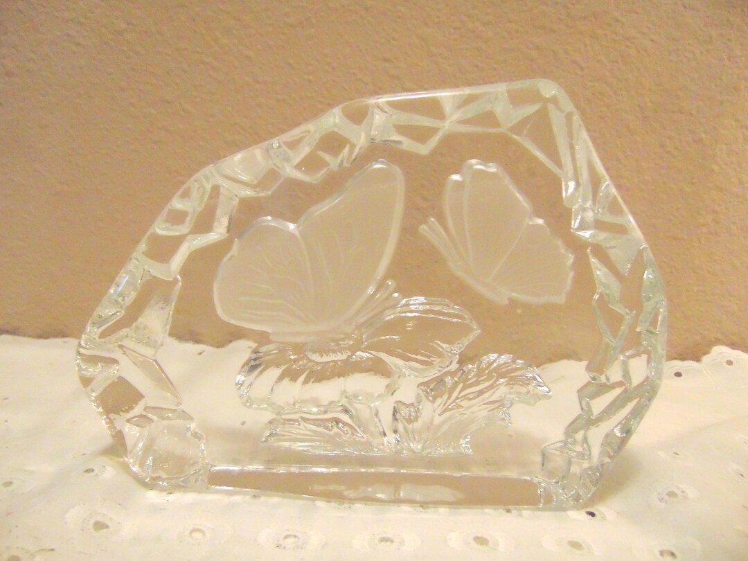 Etched Butterfly Glass Paperweight - Large Clear Pre-owned - Etsy