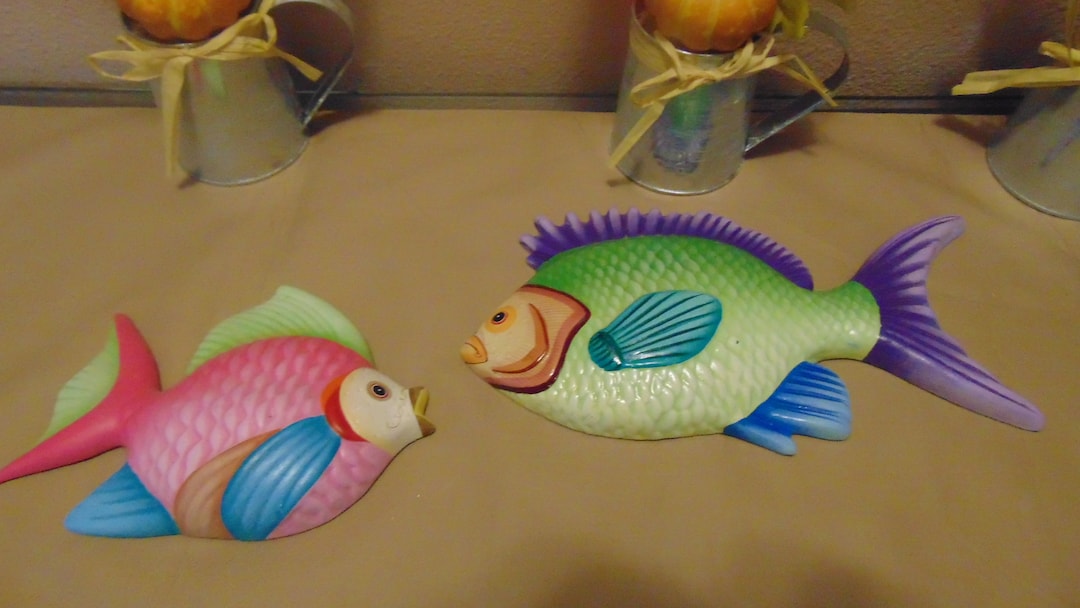 Hand Painted Plaster Fish Wall Decor - Mexican Folk Art - Set of 2 - Etsy
