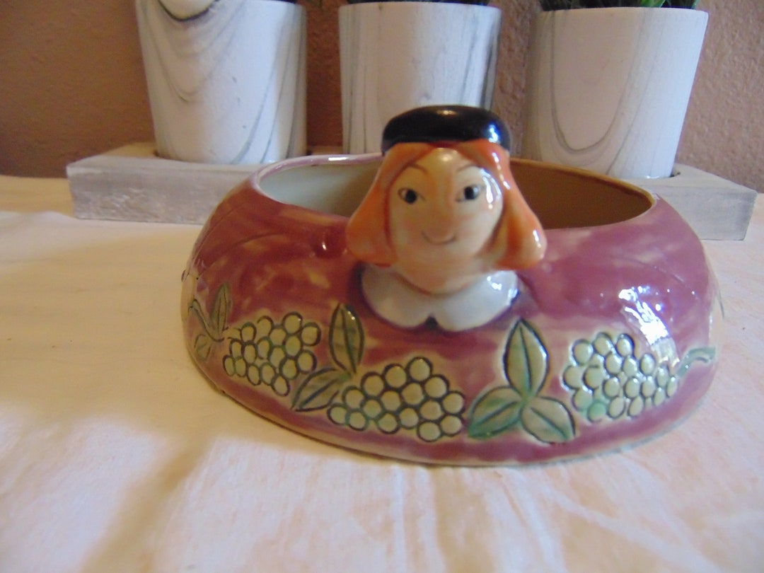 Folk Craft by Shefford Hand Painted Girl Planter With Grapes - Etsy