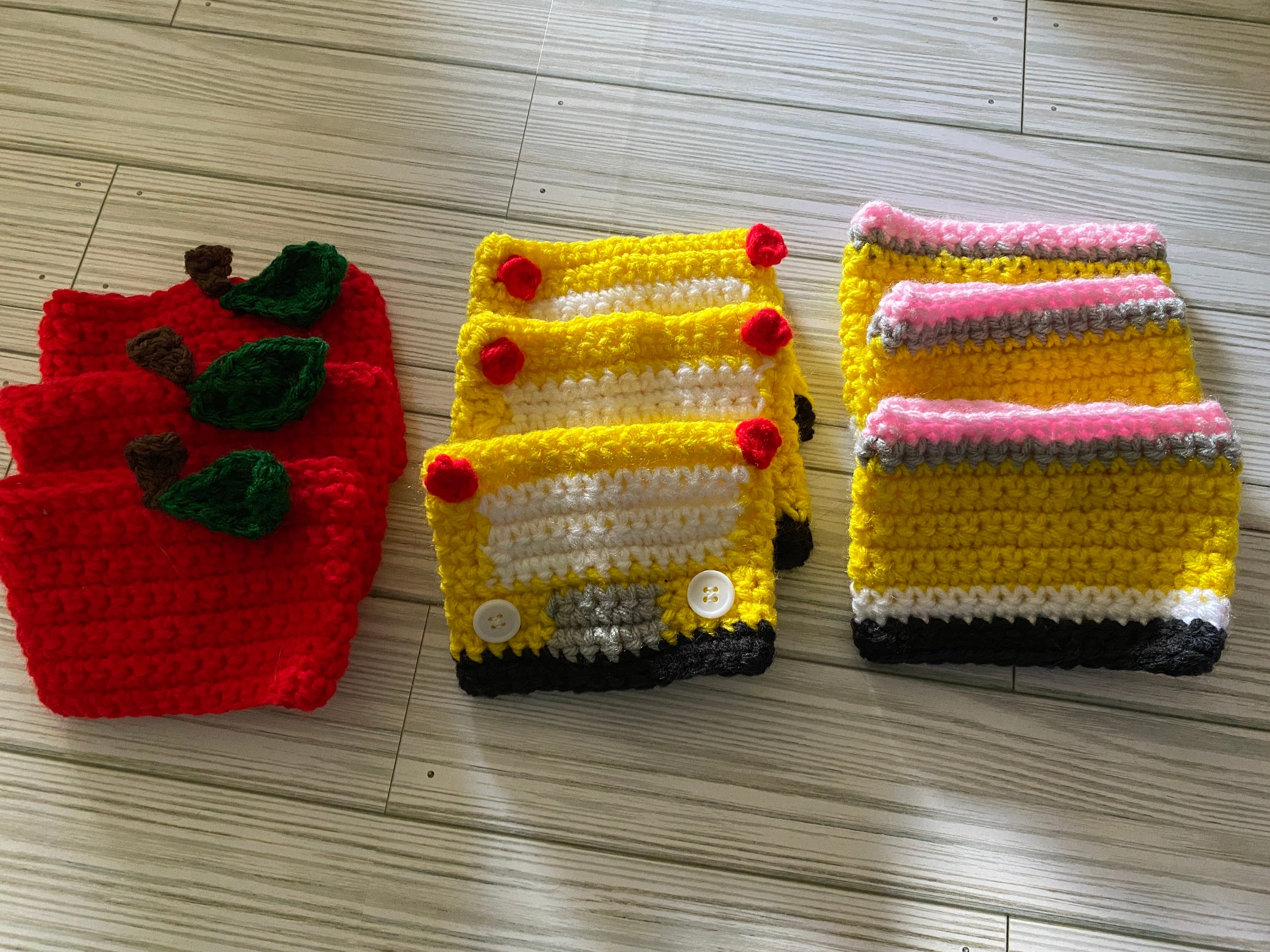 Crochet Coffee Cozy, Teacher Gift, Bus Driver, Apple, Pencil, Bus - Etsy