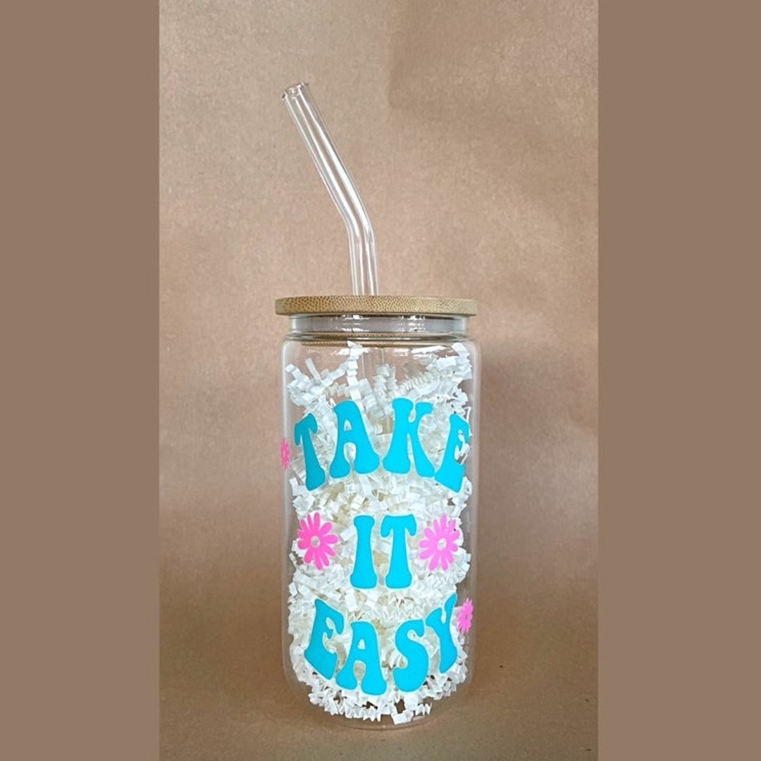 Take It Easy Beer Can Glass With Lid and Straw - Etsy