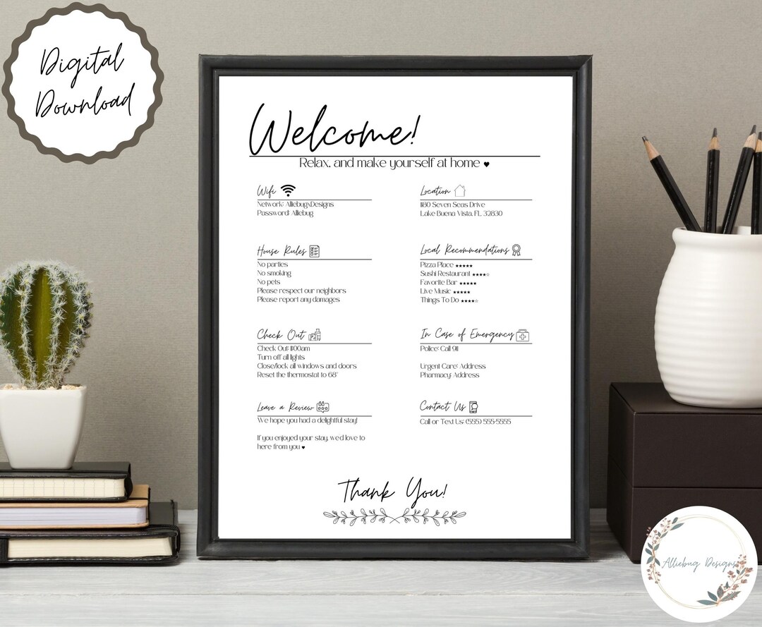 Airbnb Welcome Sign Template ~ Editable Canva Template ~ 8x11 Welcome ...