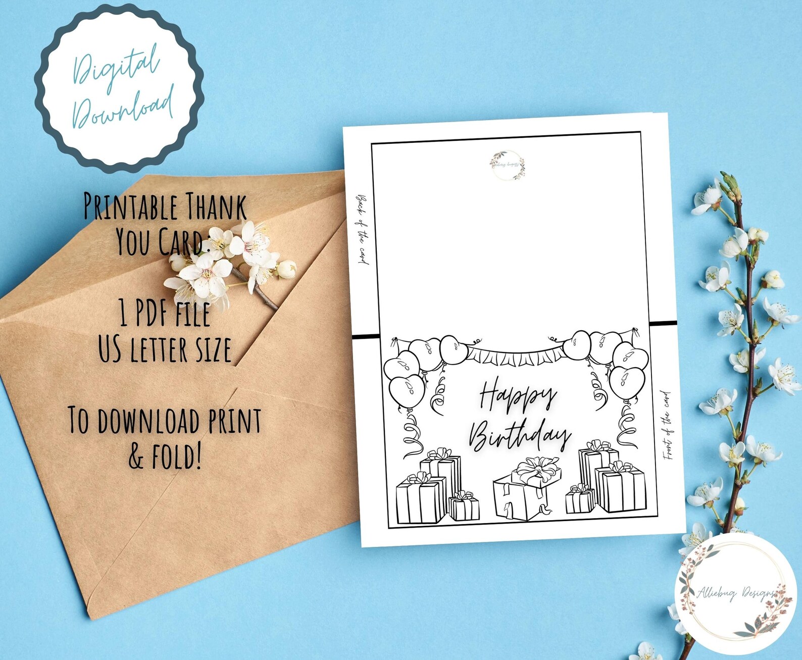 Printable Birthday Card Instant Download 7x5 Happy Birthday Card ...