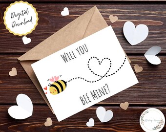 Bee Mine Printable PDF Valentine's Day Card - Etsy