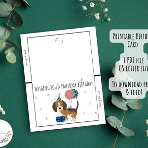 Printable Birthday Card Instant Download 7x5 Pawsome Birthday Dog Card ...