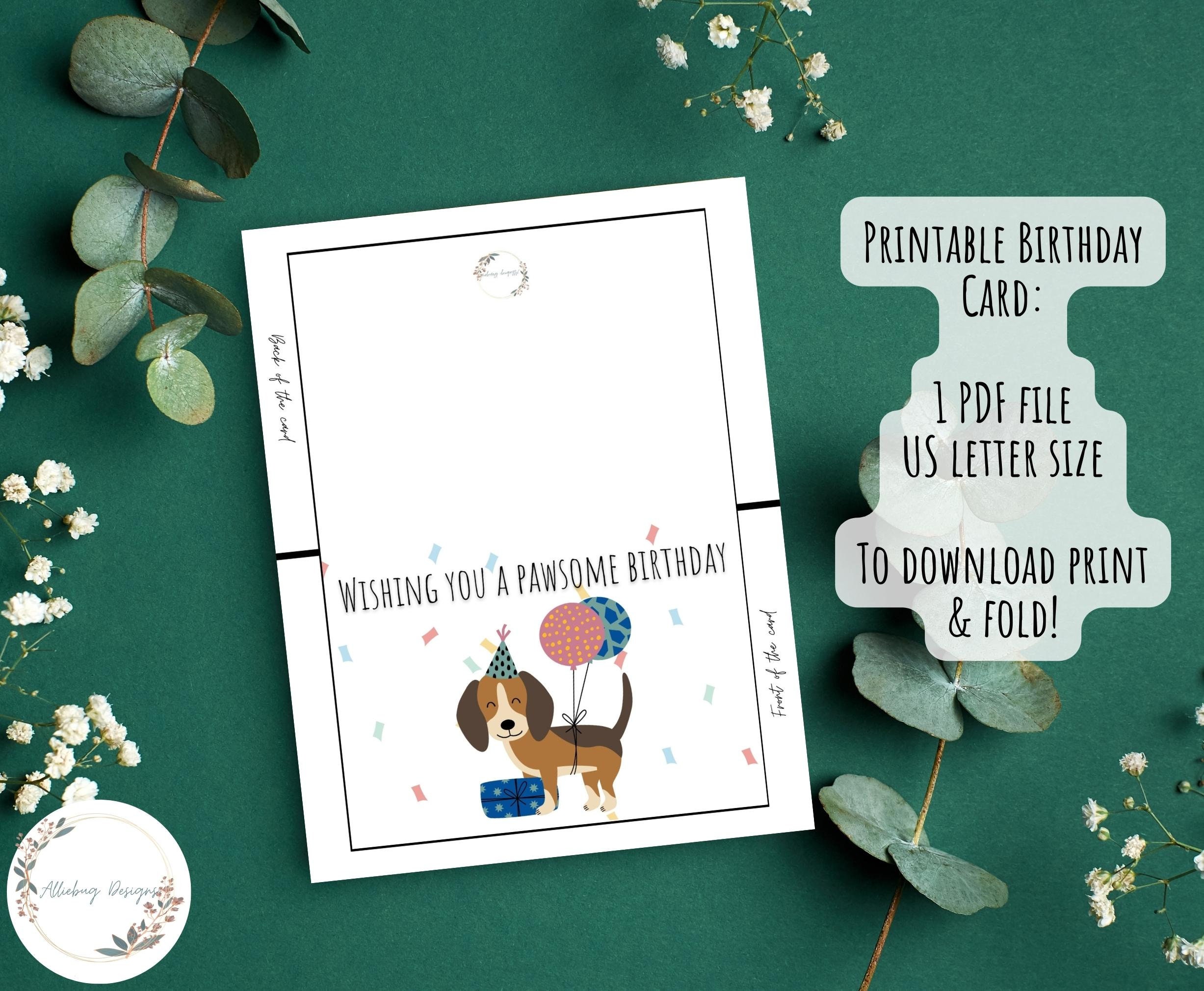 Printable Birthday Card Instant Download 7x5 Pawsome Birthday Dog Card ...