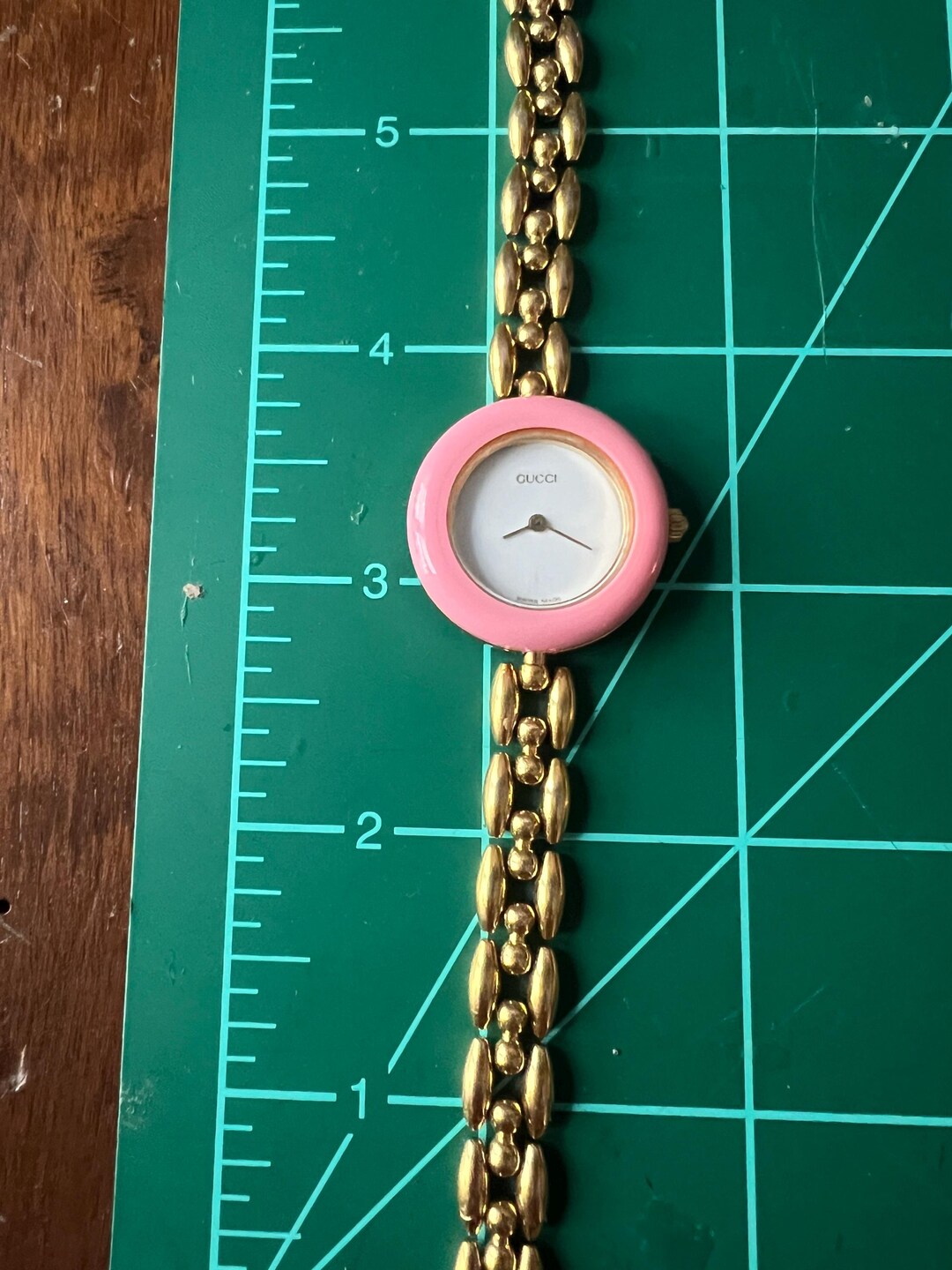 Authentic 90s Vintage Gucci Interchangeable Bezel Watch Rice Links Gold ...