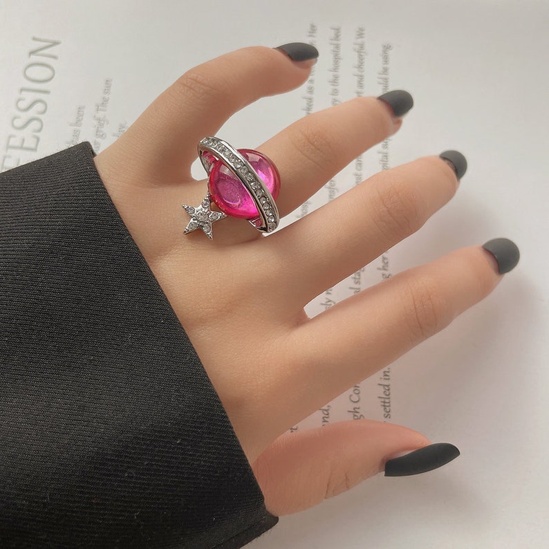 Vivienne Westwood Style Pink Diamond Star Orb Ring Pink - Etsy