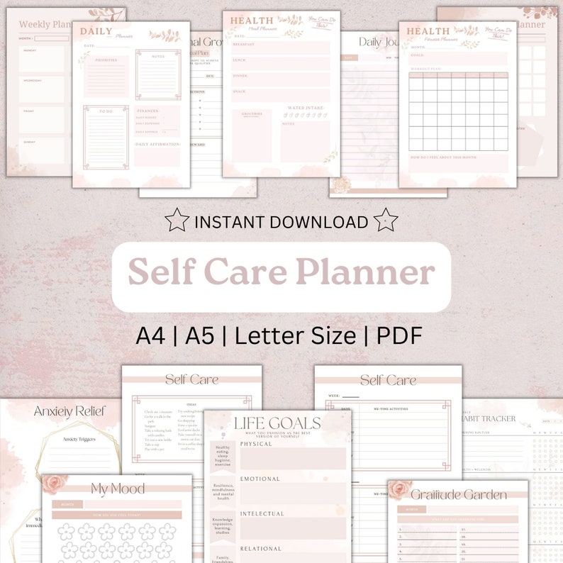 Self Care Planner Habit Tracker Fitness Planner Gratitude Journal ...