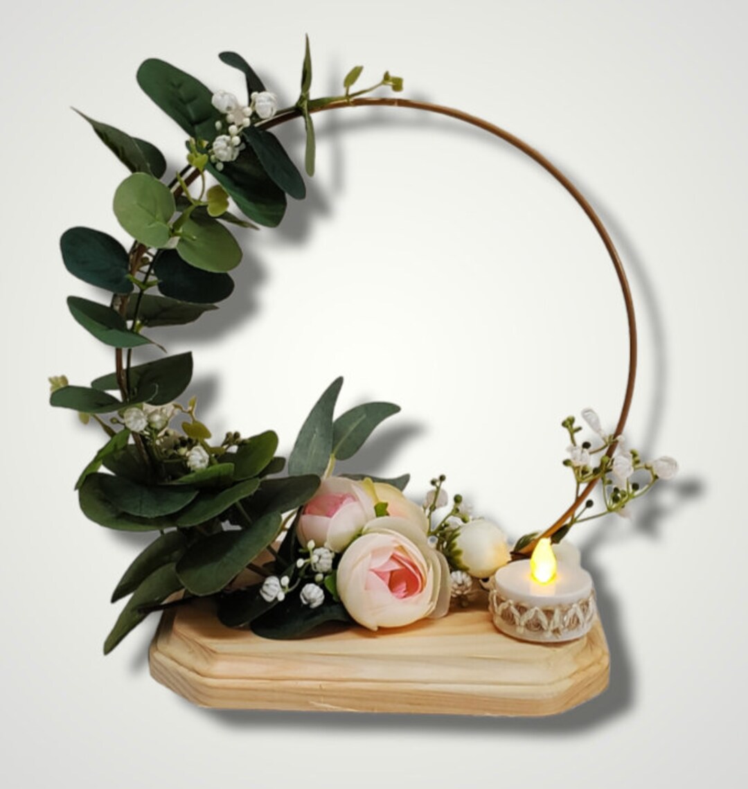 Hoop Centerpiece With Pink Roses and Light - Etsy