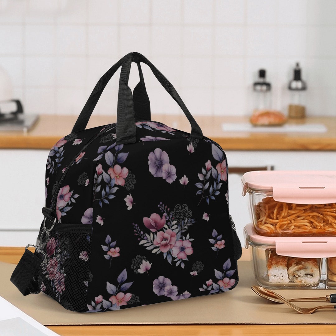 Hmong Purple Floral Lunch Bag - Insulated Lunch Bag - School Lunch Bag ...