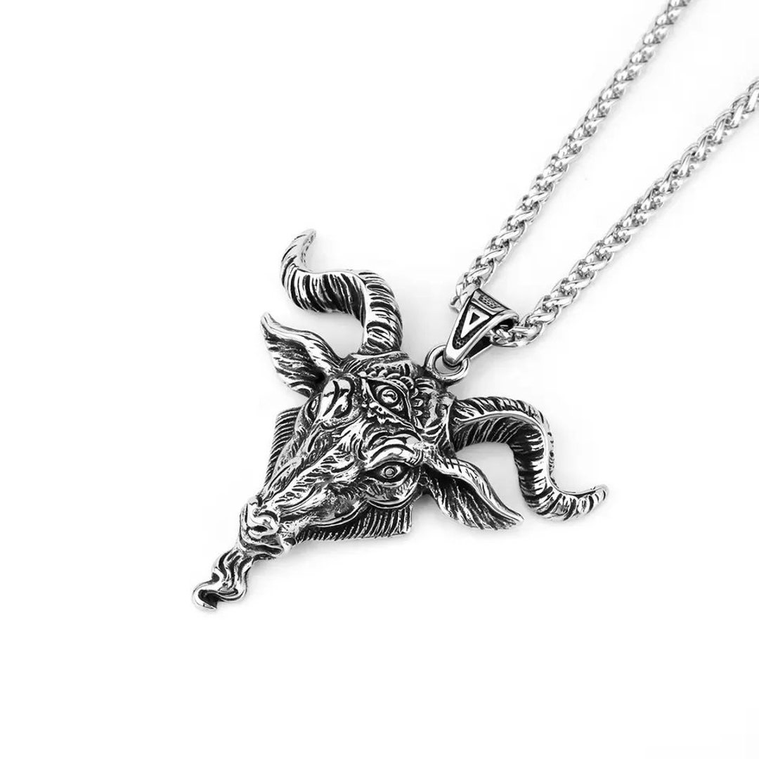 Baphomet Satan Goat Head Pendant Necklace Punk Stainless Steel Satanic ...