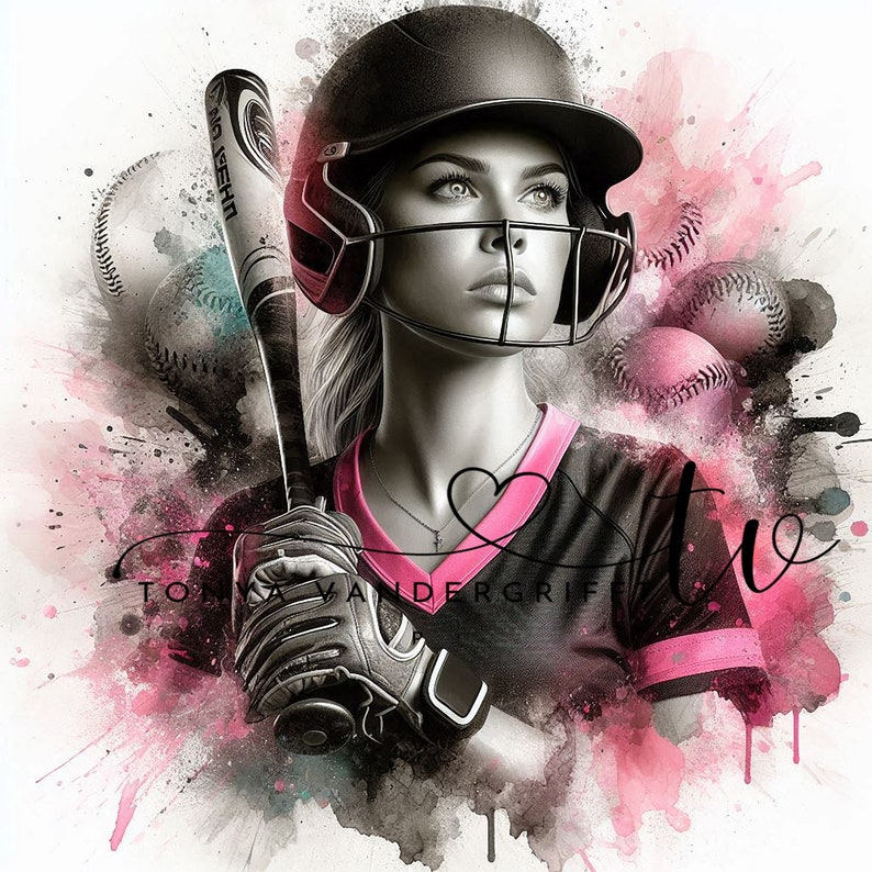 Softball Player, Watercolor, Sublimation, Digital Art, Sublimation ...