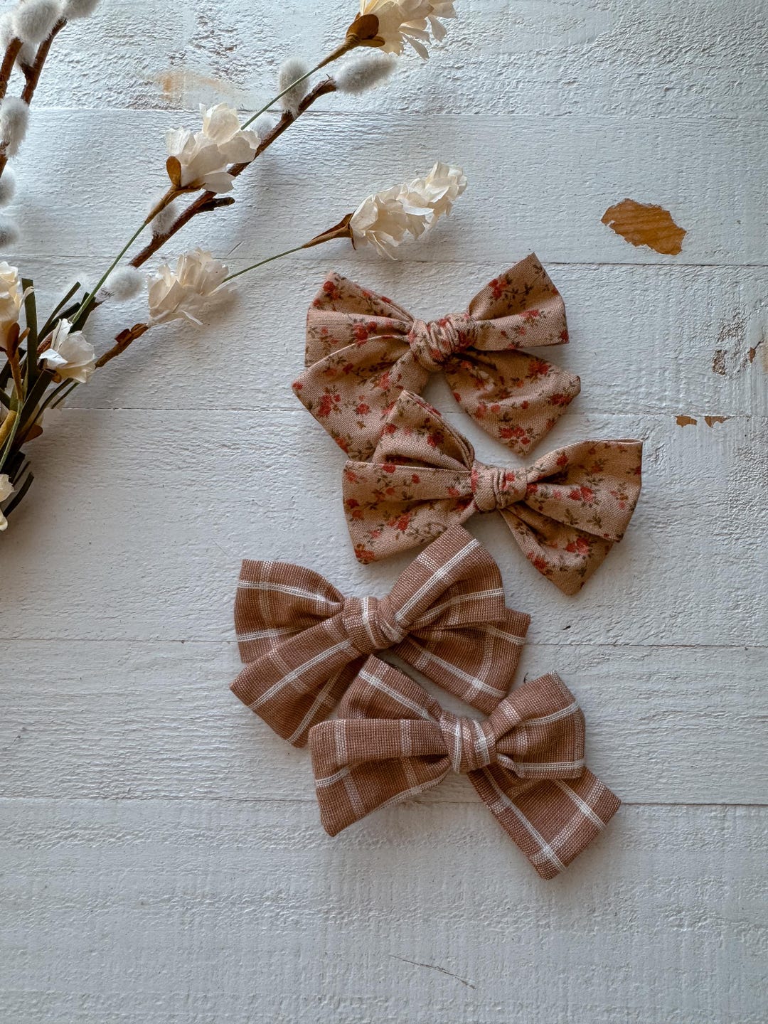 Cinnamon Spice Collection, Fall Neutral Pigtail Bows, Floral Pigtail ...